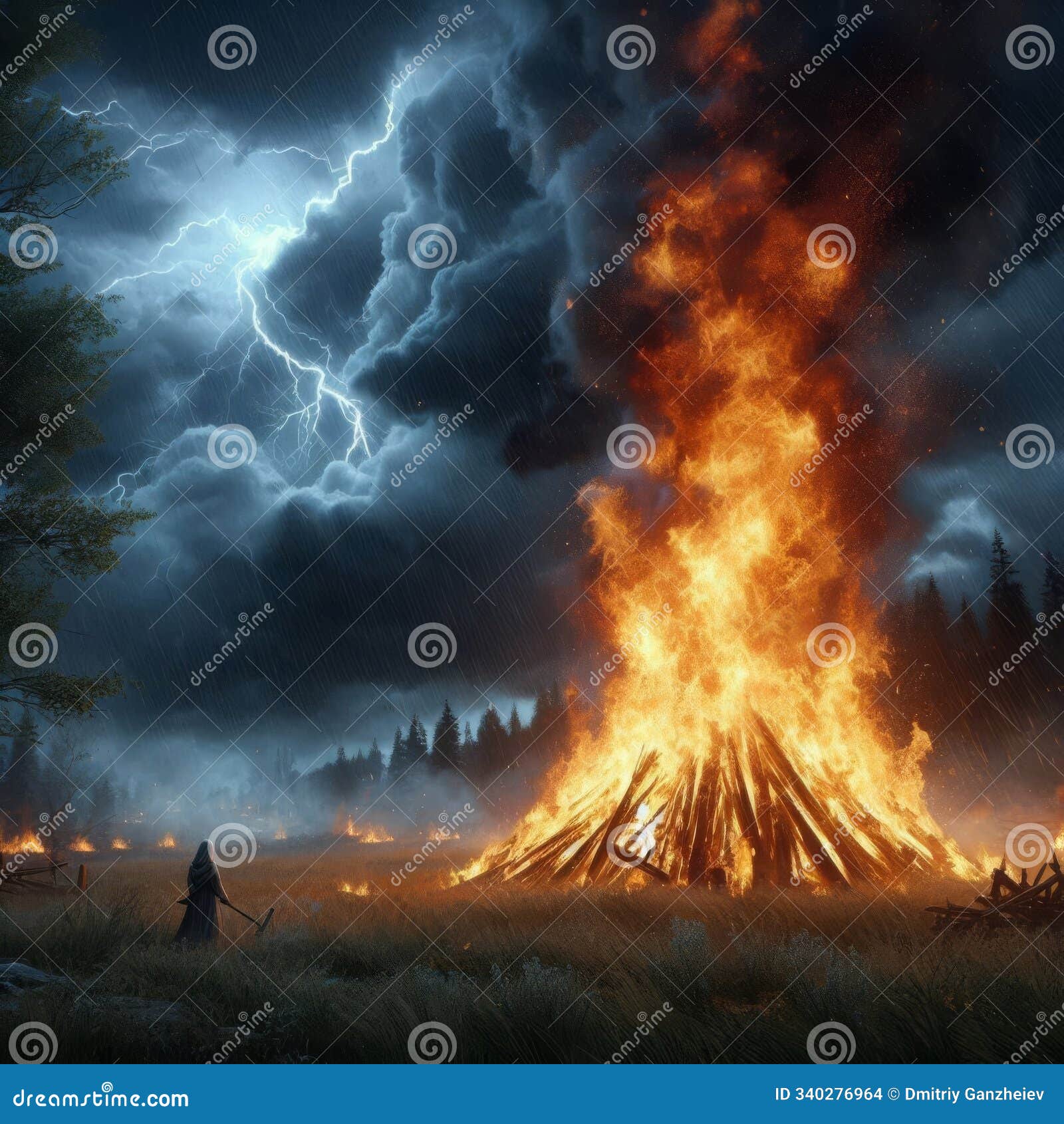 Bonfire in the Midst of a Storm Stock Illustration - Illustration of ...