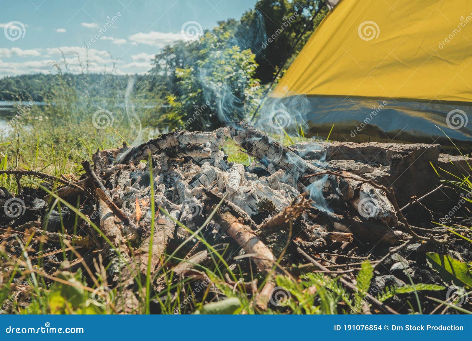Bonfire next to the tent stock photo. Image of relax - 191076854