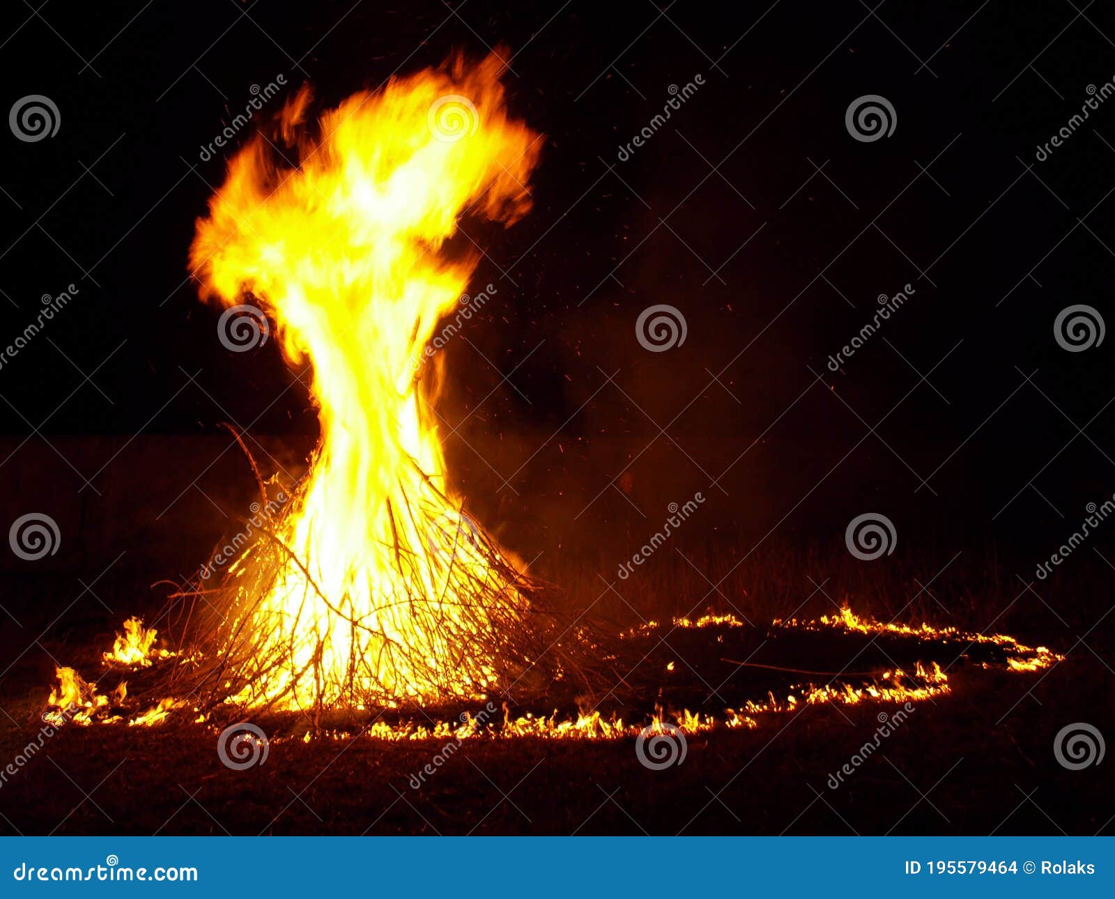 Bonfire in the night stock photo. Image of heat, energy - 195579464