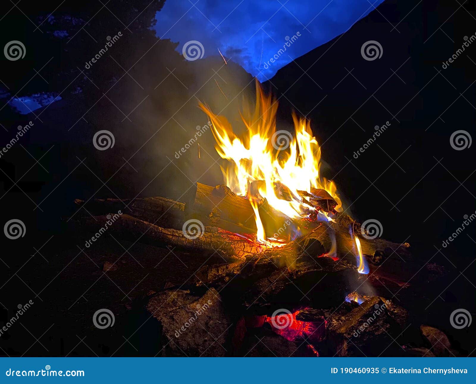 Bonfire at Night. a Large Flaming Bonfire with Sparks Stock Image ...