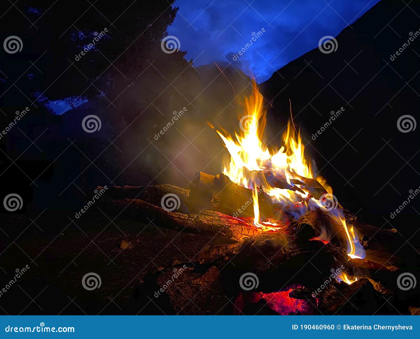 Bonfire at Night. a Large Flaming Bonfire with Sparks and Particles ...