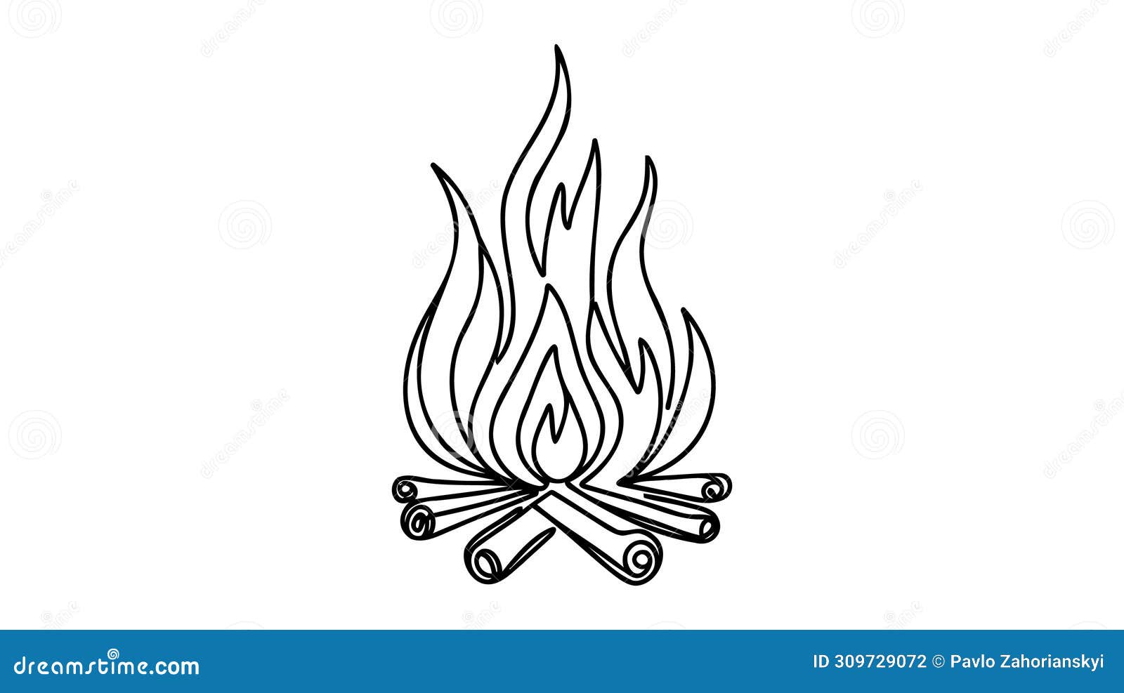 Campfire One Continuous Line Drawing. Minimalist Hand Drawn Vector ...