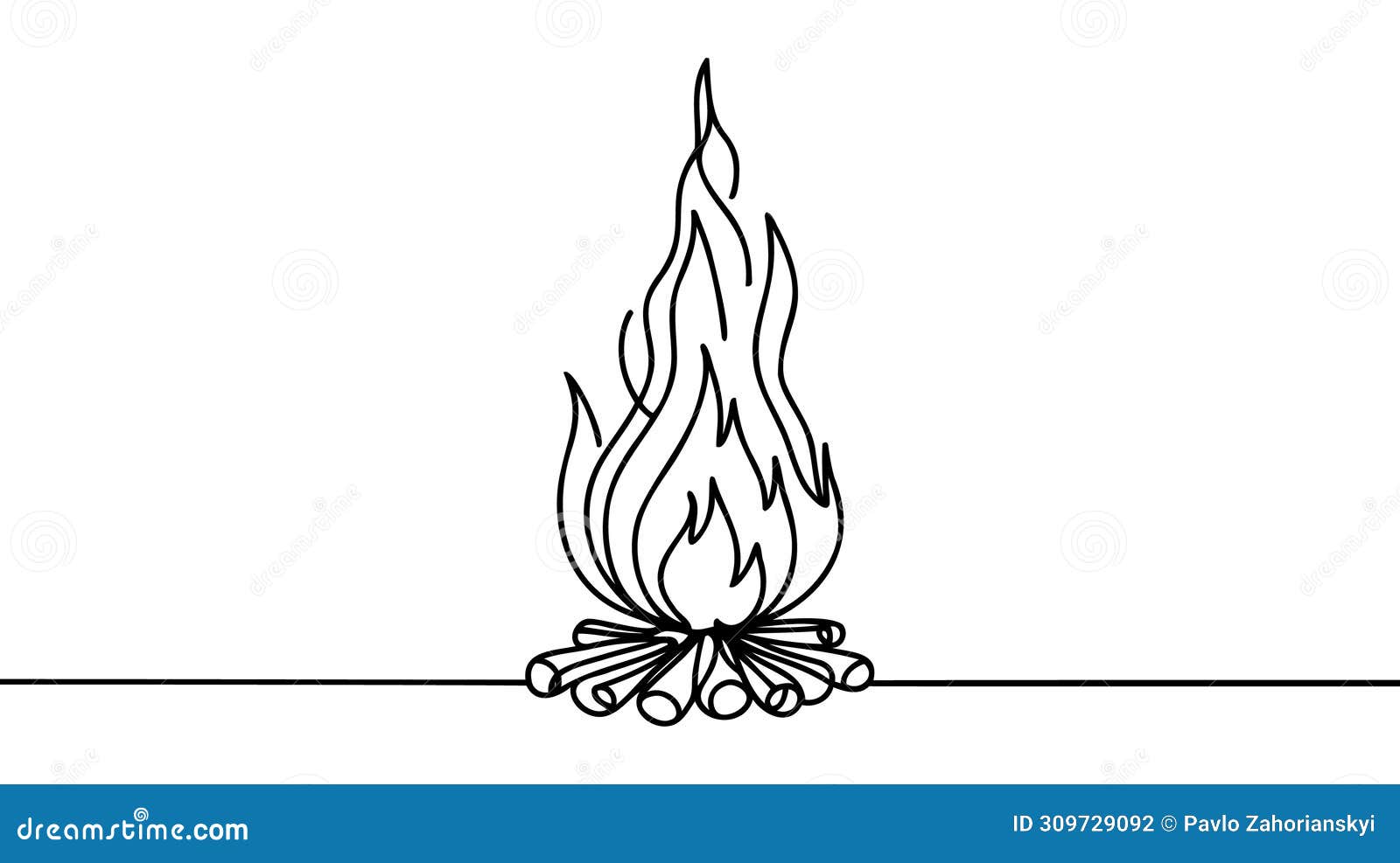 Bonfire in One Continuous Line Art Drawing Style. Campfire Black Line ...
