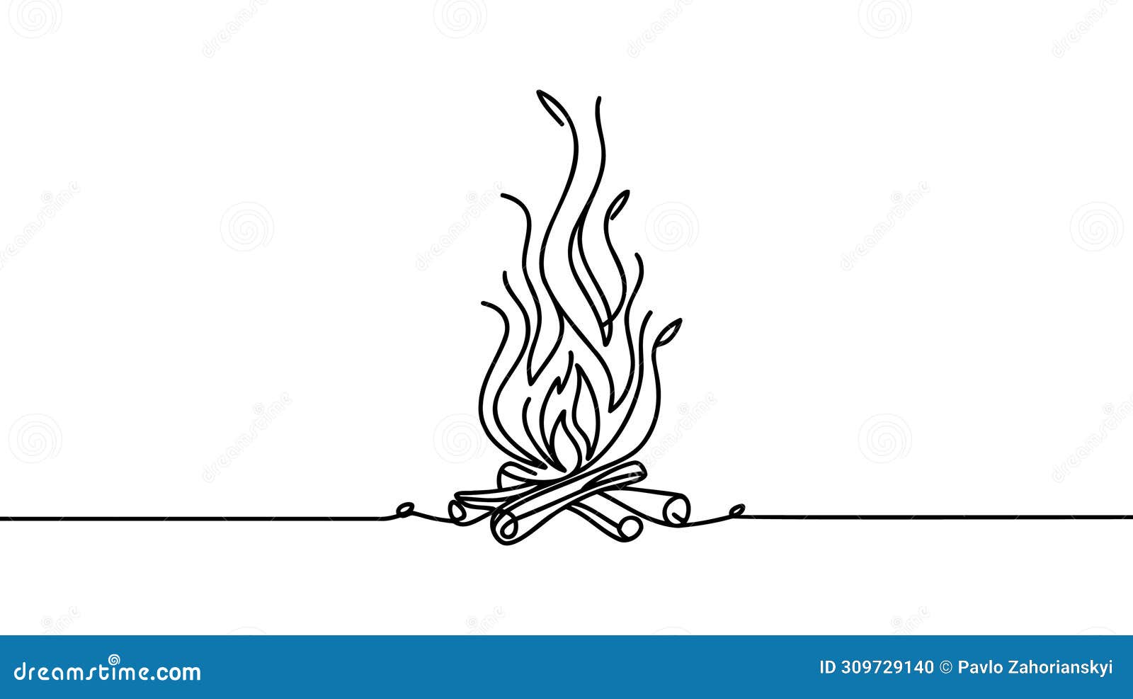 Bonfire in One Continuous Line Art Drawing Style. Campfire Black Line ...