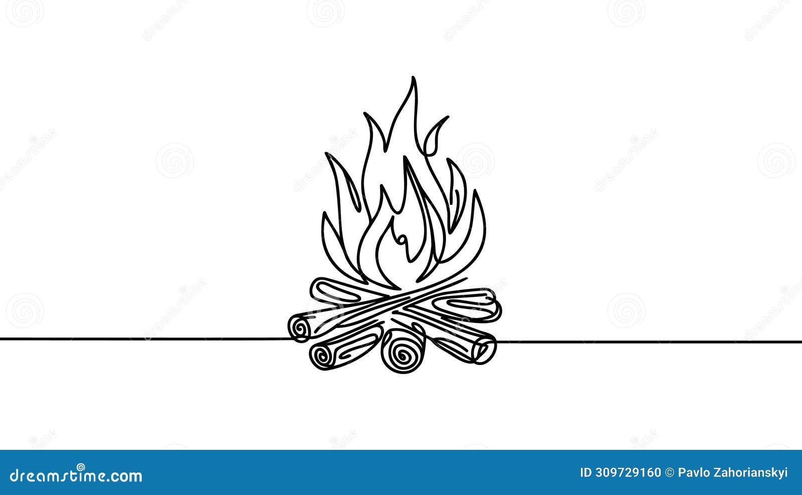 Bonfire in One Continuous Line Art Drawing Style. Campfire Black Line ...