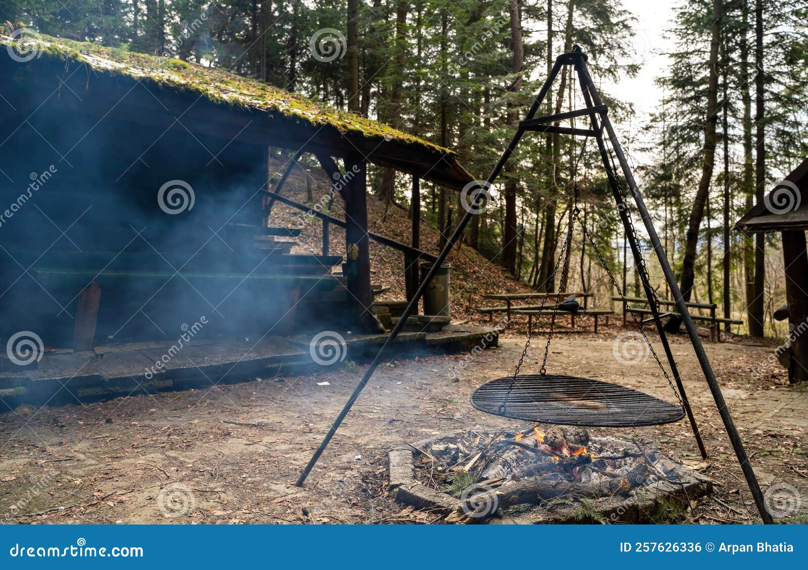Bonfire at a Rural Farm Setting in a Middle of a Forest Against ...