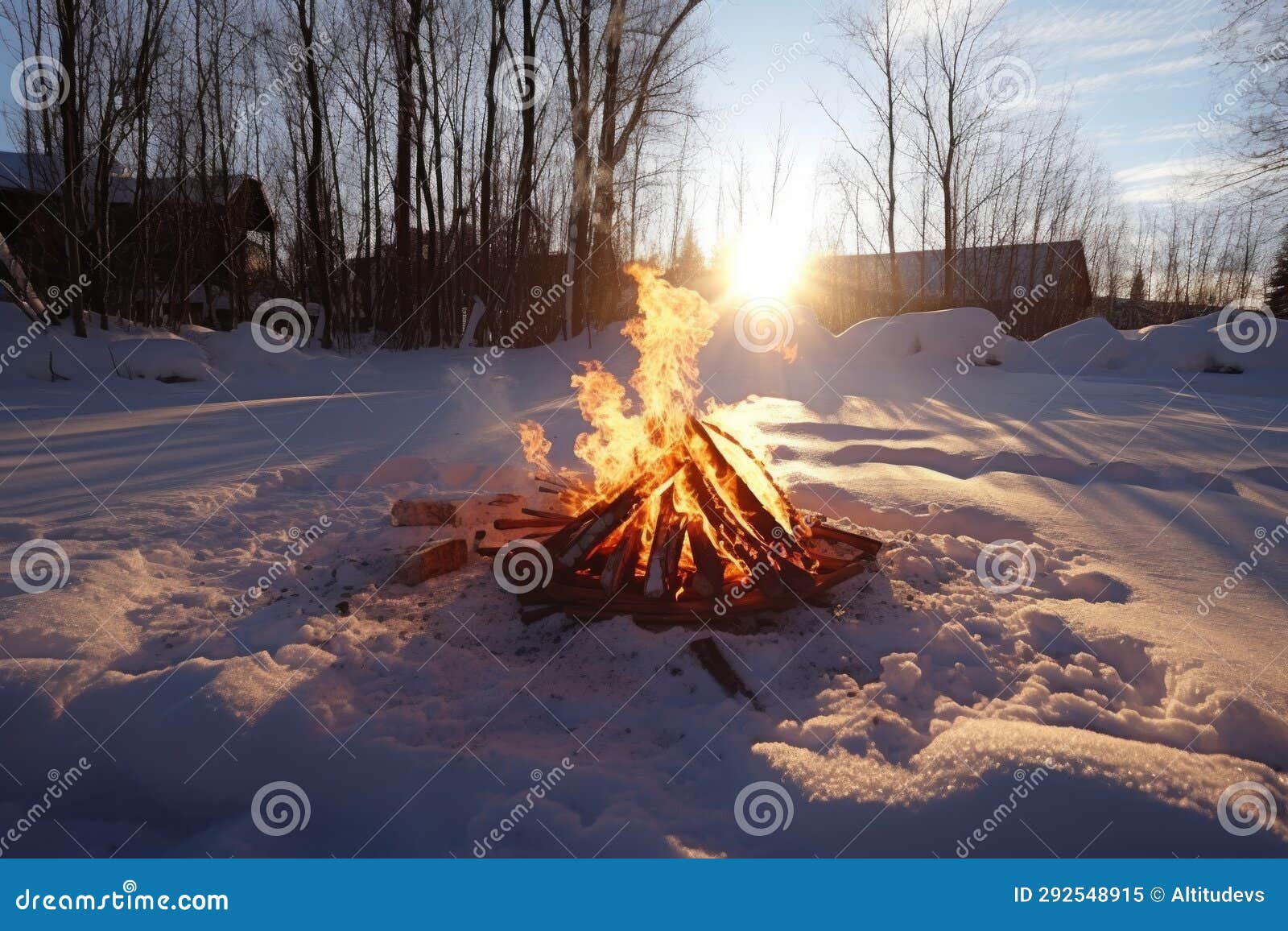 A Bonfire with Shadows Casting on the Snowy Ground Stock Image - Image ...