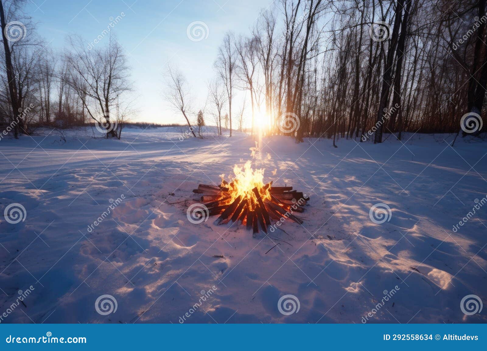 A Bonfire with Shadows Casting on the Snowy Ground Stock Photo - Image ...