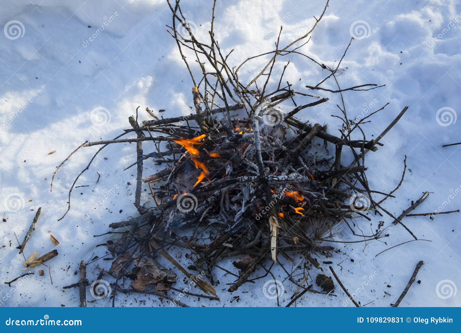 A Bonfire on the Snow in the Winter. Stock Image - Image of cold ...