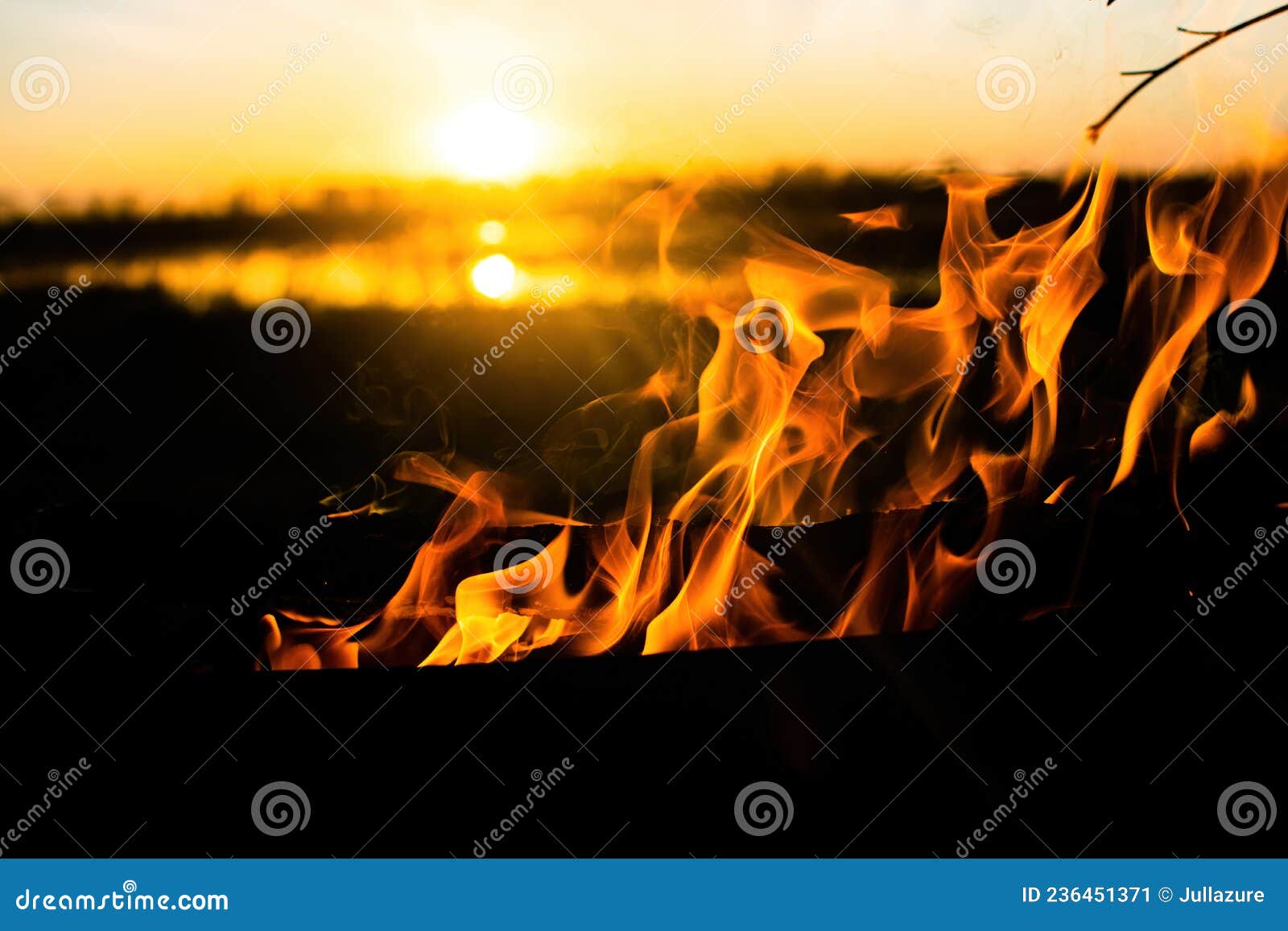 Bonfire at Sunset. a Romantic Evening at the Campsite Stock Image ...