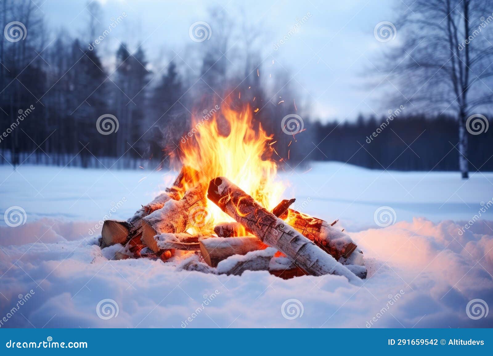 A Bonfire Surrounded by Untouched Winter Snow Stock Photo - Image of ...