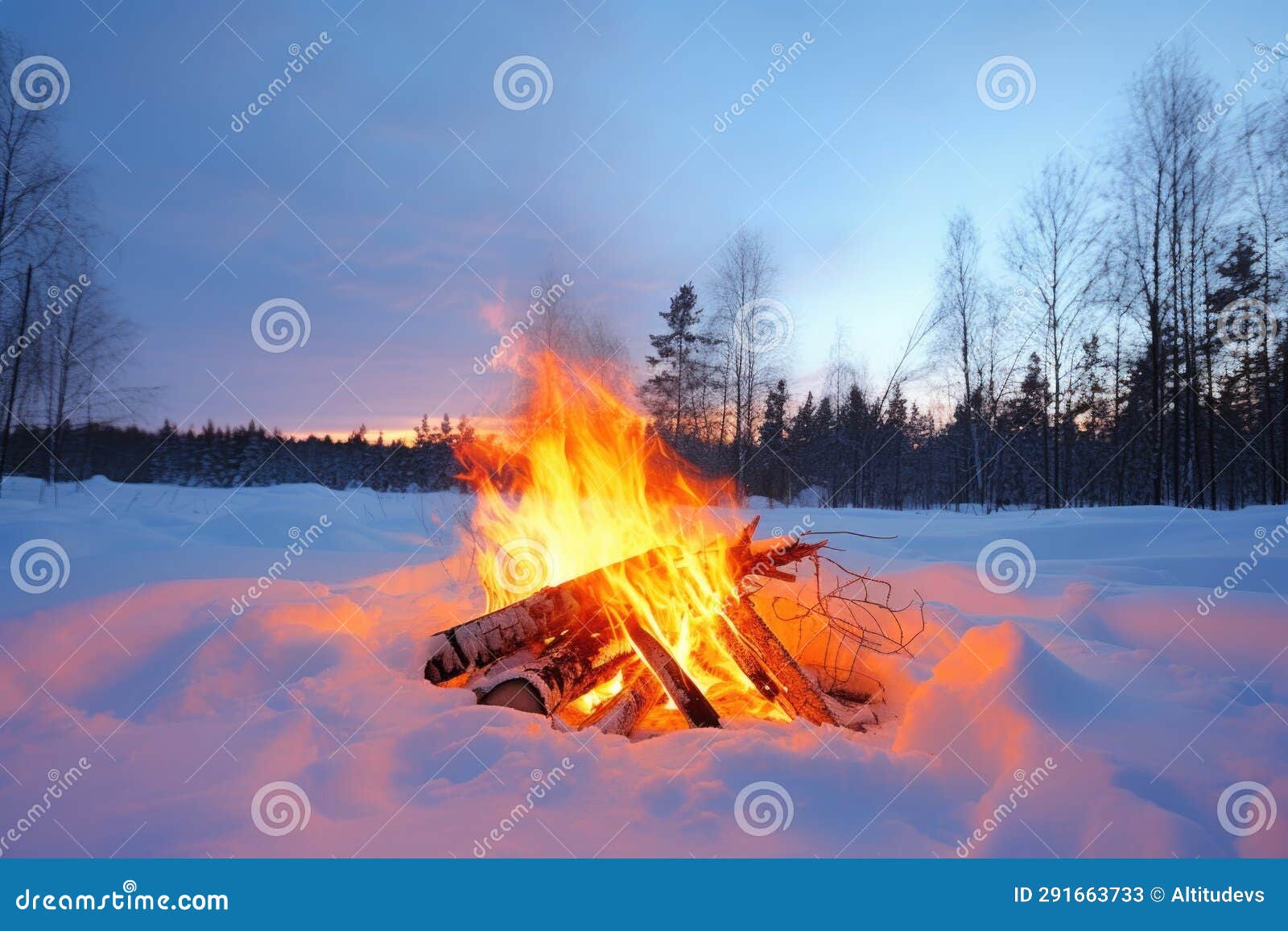 A Bonfire Surrounded by Untouched Winter Snow Stock Image - Image of ...