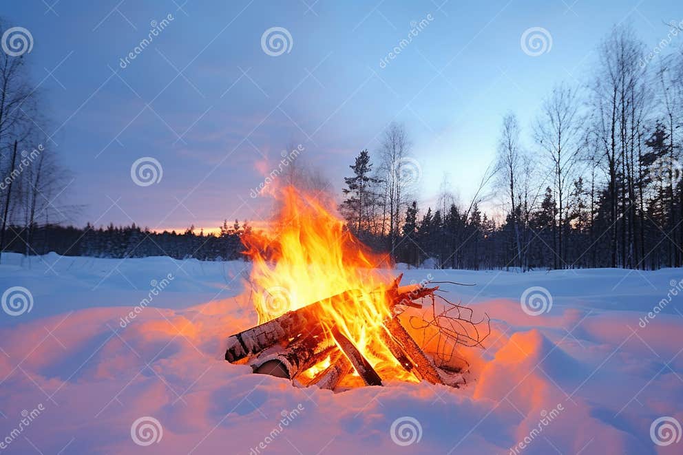 A Bonfire Surrounded by Untouched Winter Snow Stock Image - Image of ...
