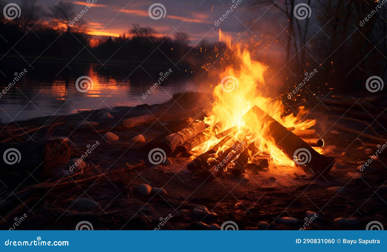 Bonfire in the Wild, Ai Generative Stock Illustration - Illustration of ...