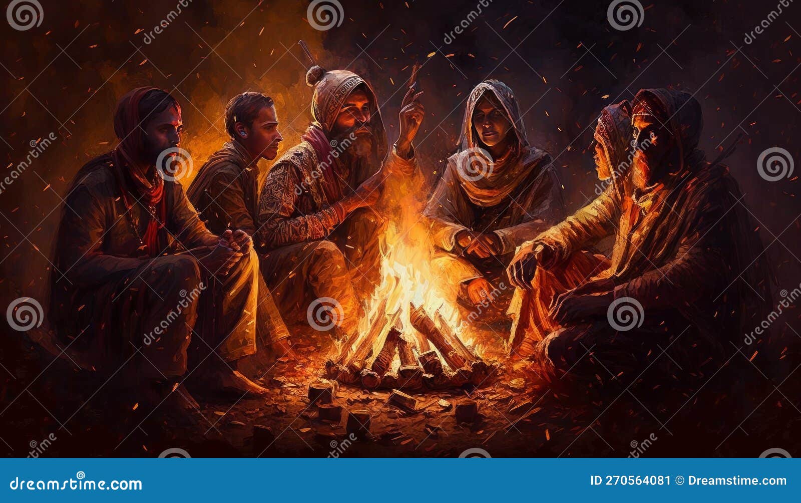 Bonfire in Winters Painting Generative AI Stock Image - Image of bright ...