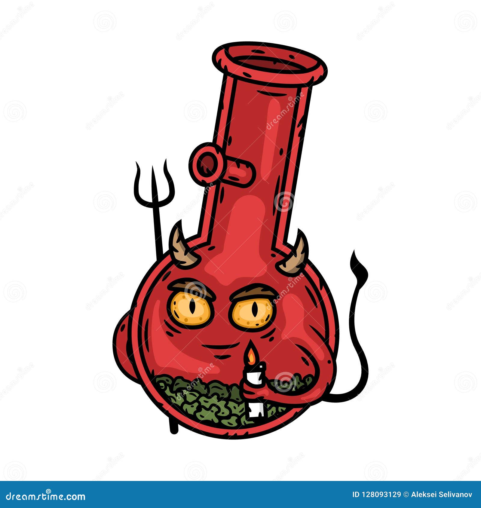 Bong. Bong-devil with a Lighter and a Trident. Vector Cartoon Character ...