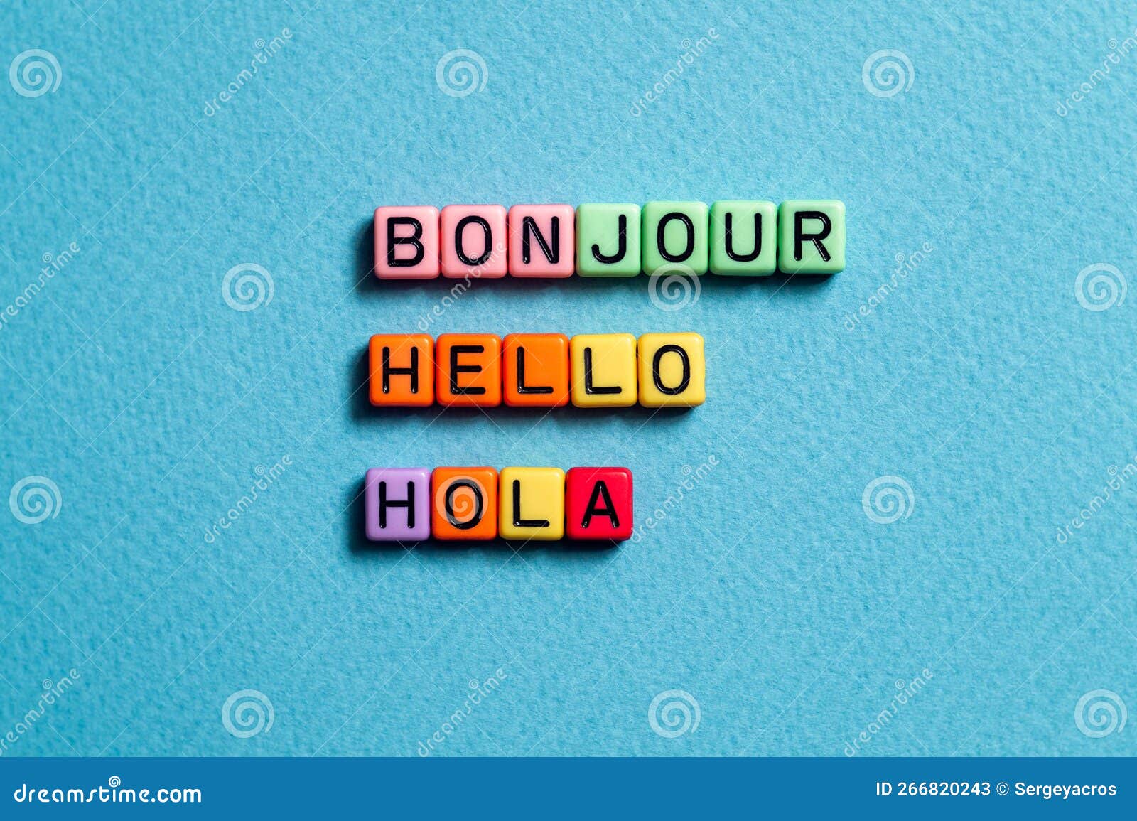 Bonjour Hello Hola - Word Concept on Cubes Stock Image - Image of ...