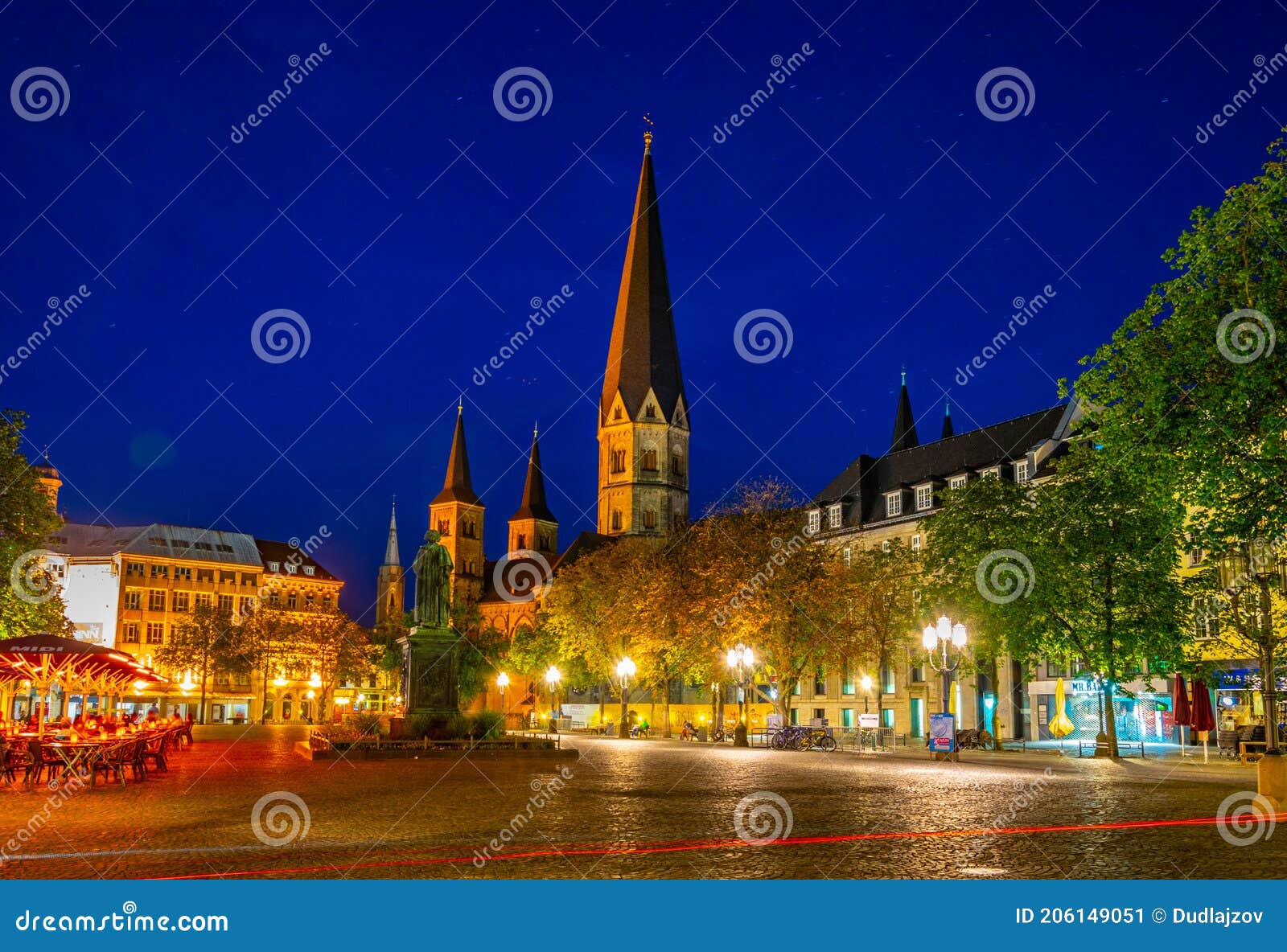 BONN, GERMANY, AUGUST 12, 2018: Night View of Munsterplatz in the ...