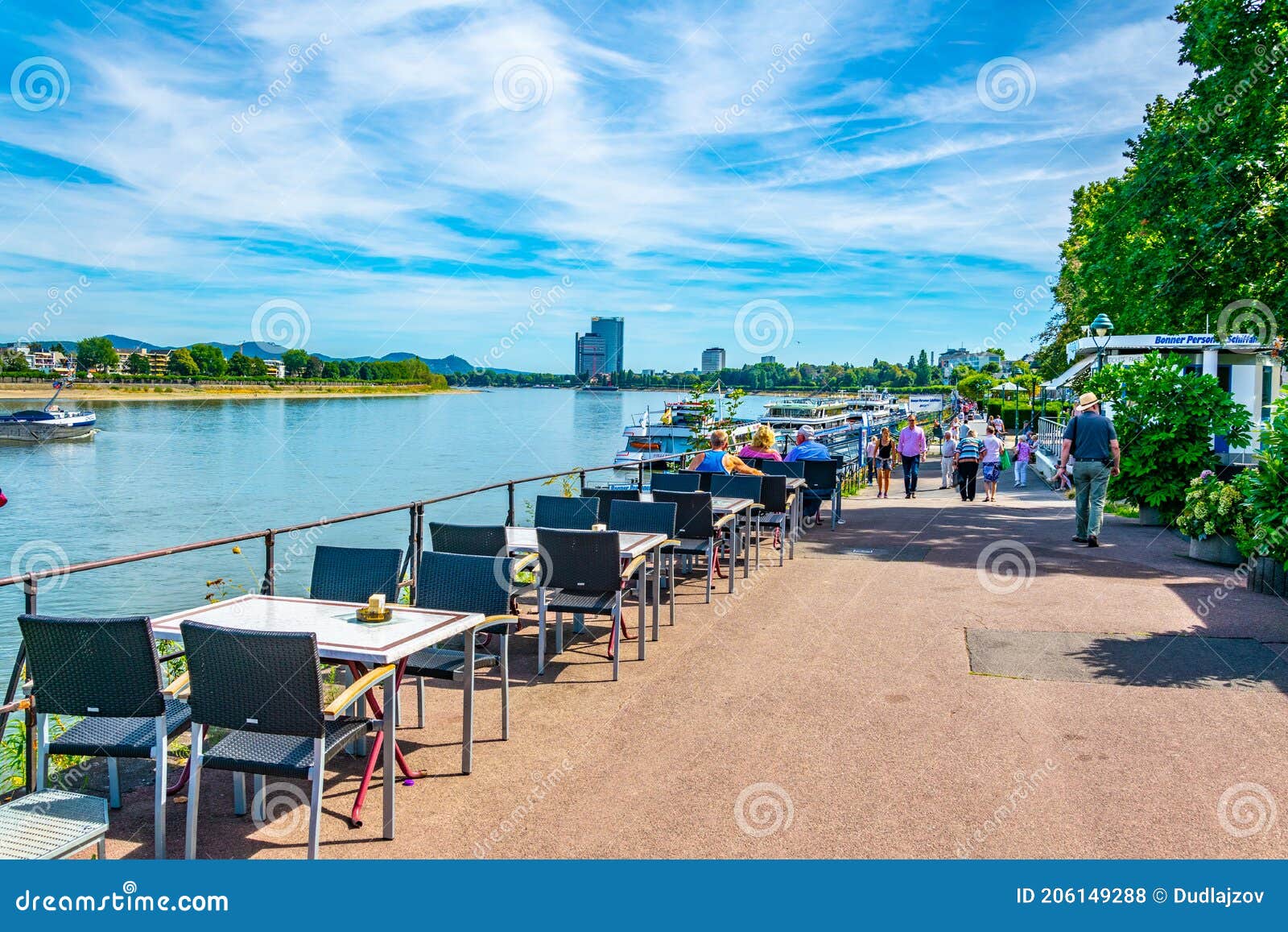 BONN, GERMANY, AUGUST 12, 2018: Riverside of Rhein in Bonn in Germany ...