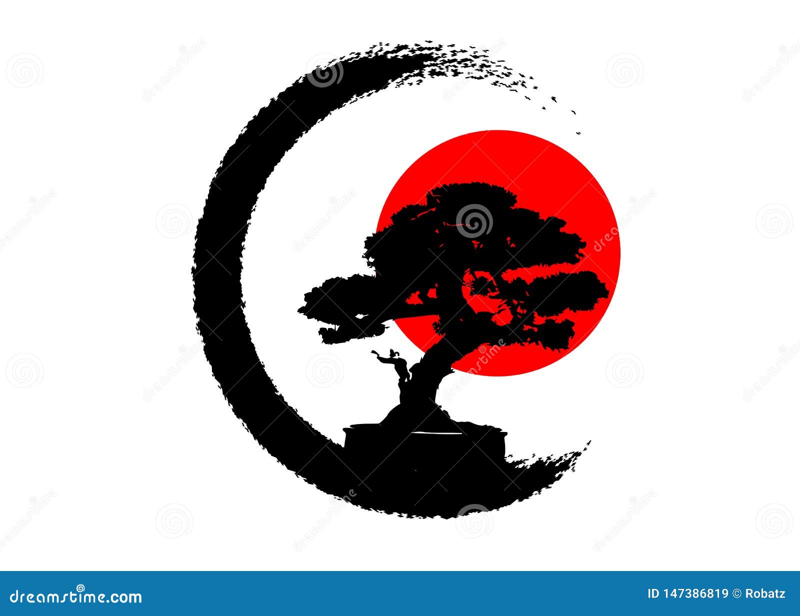 Japanese Bonsai Tree Logo, Black Plant Silhouette Icons on White ...