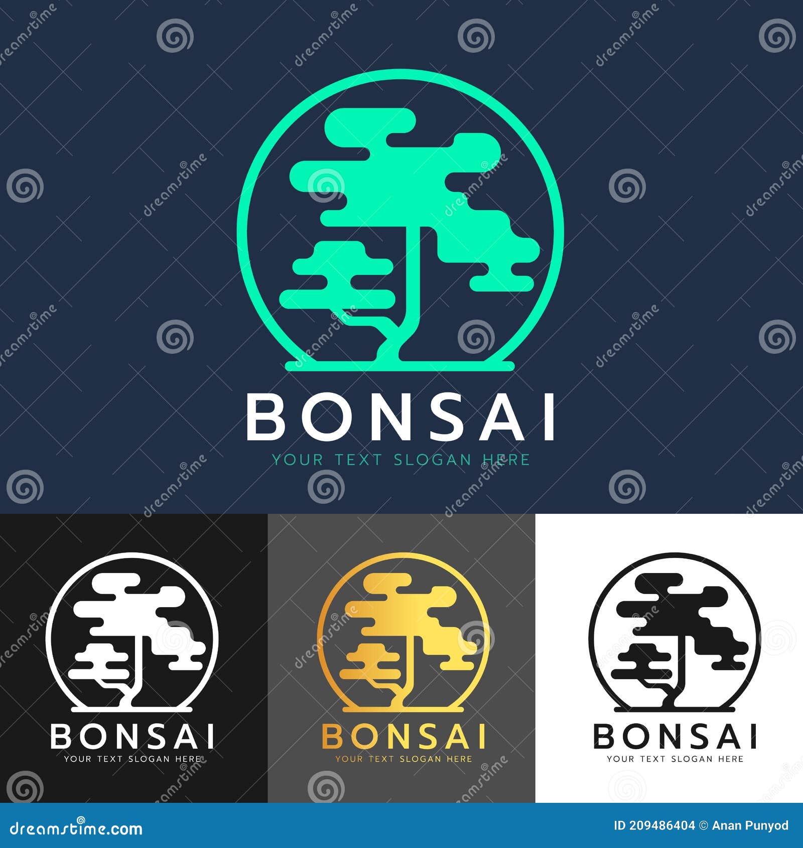 Bonsai Logo with Creative Minimal Bonsai Tree in Circle Border Frame ...