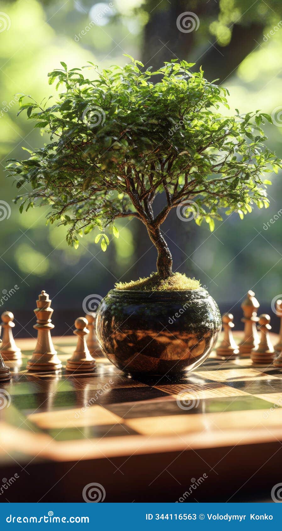 Bonsai Tree on Chessboard with Chess Pieces, Artistic Composition ...