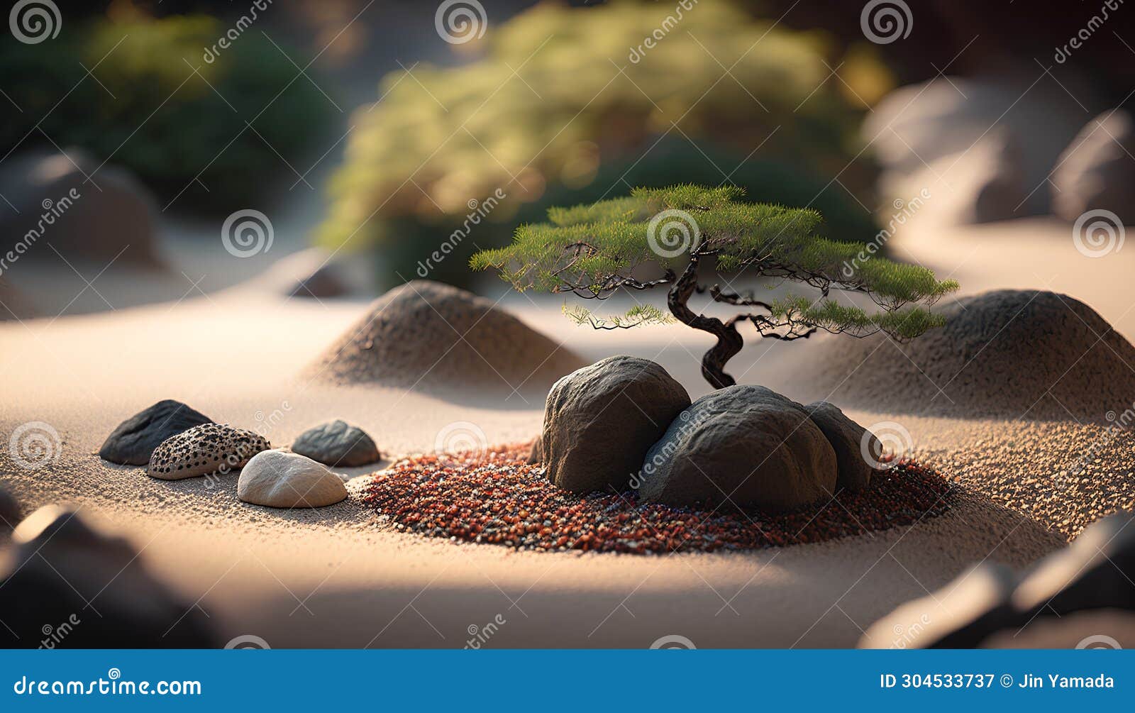 Bonsai Tree Growing on the Sand. 3d Rendering Stock Illustration ...