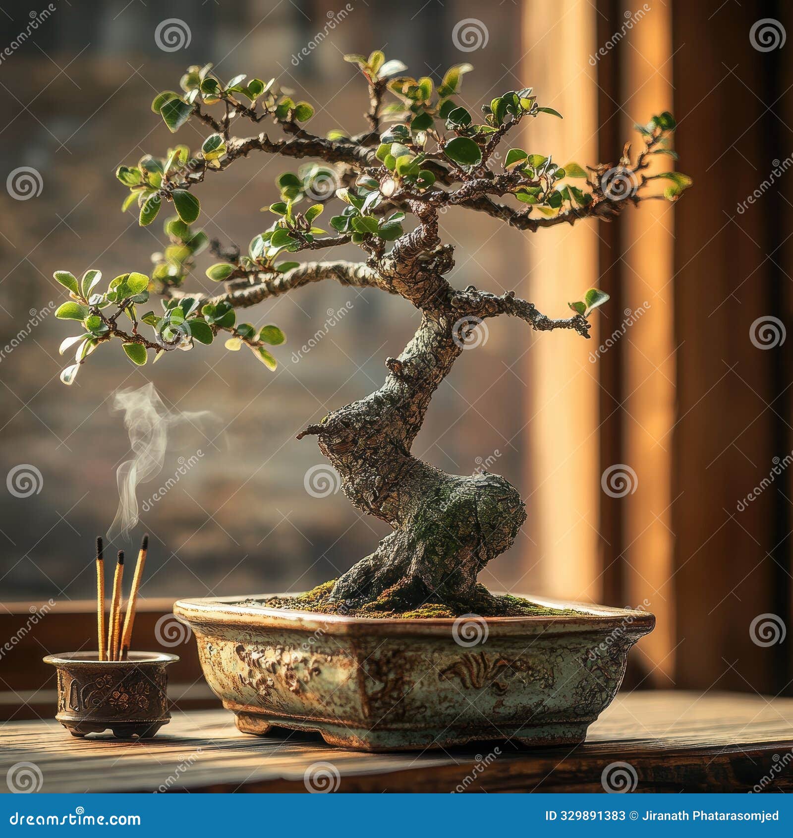 Bonsai Tree with Incense Sticks Stock Illustration - Illustration of ...