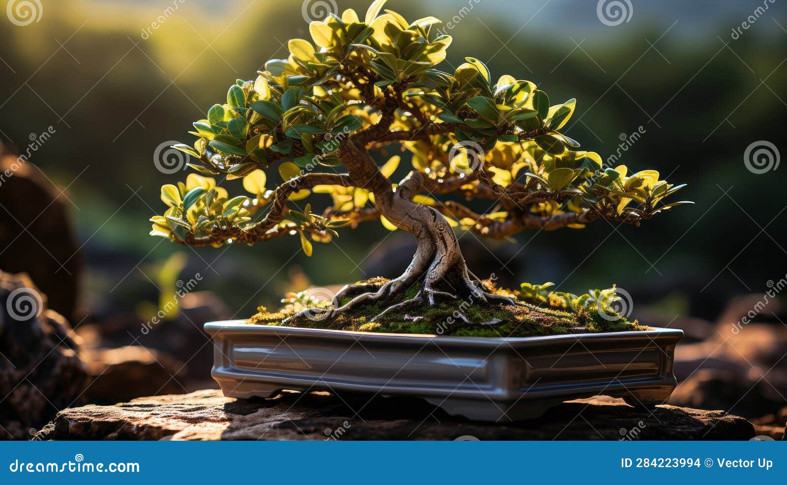 A Bonsai Tree in a Rectangular Pot. Generative AI Stock Illustration ...