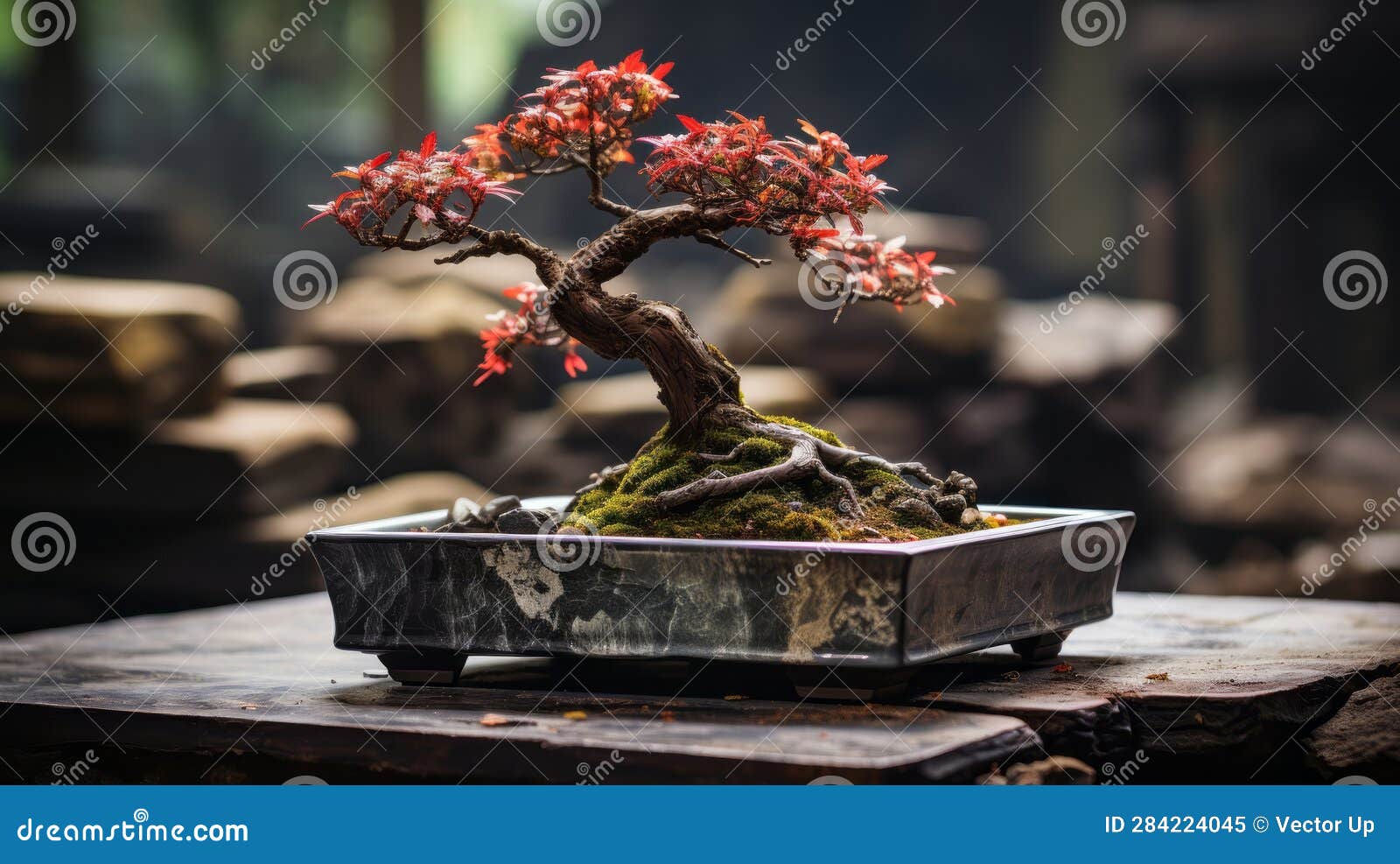 A Bonsai Tree in a Rectangular Pot. Generative AI. Stock Image - Image ...