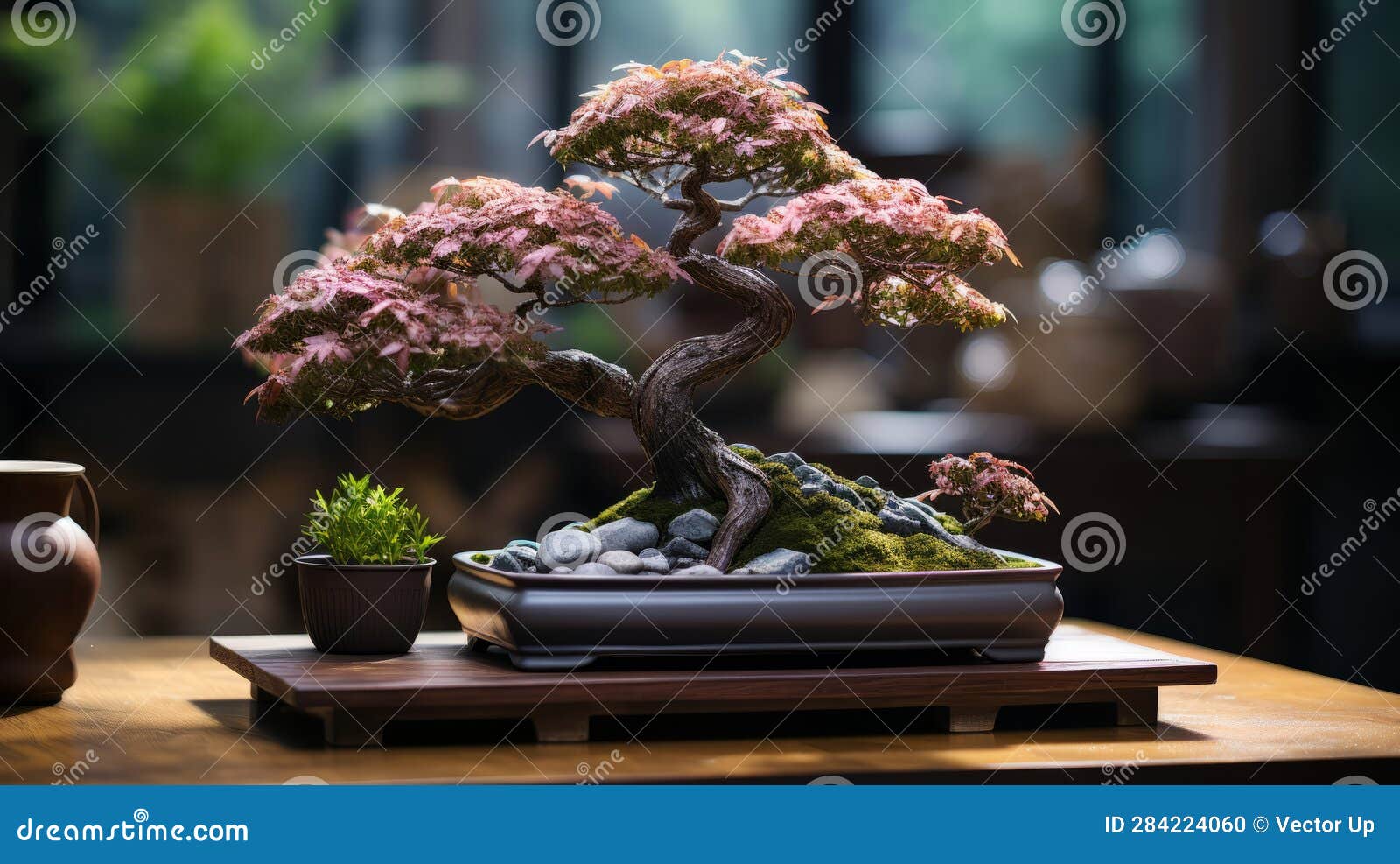A Bonsai Tree in a Rectangular Pot. Generative AI. Stock Illustration ...