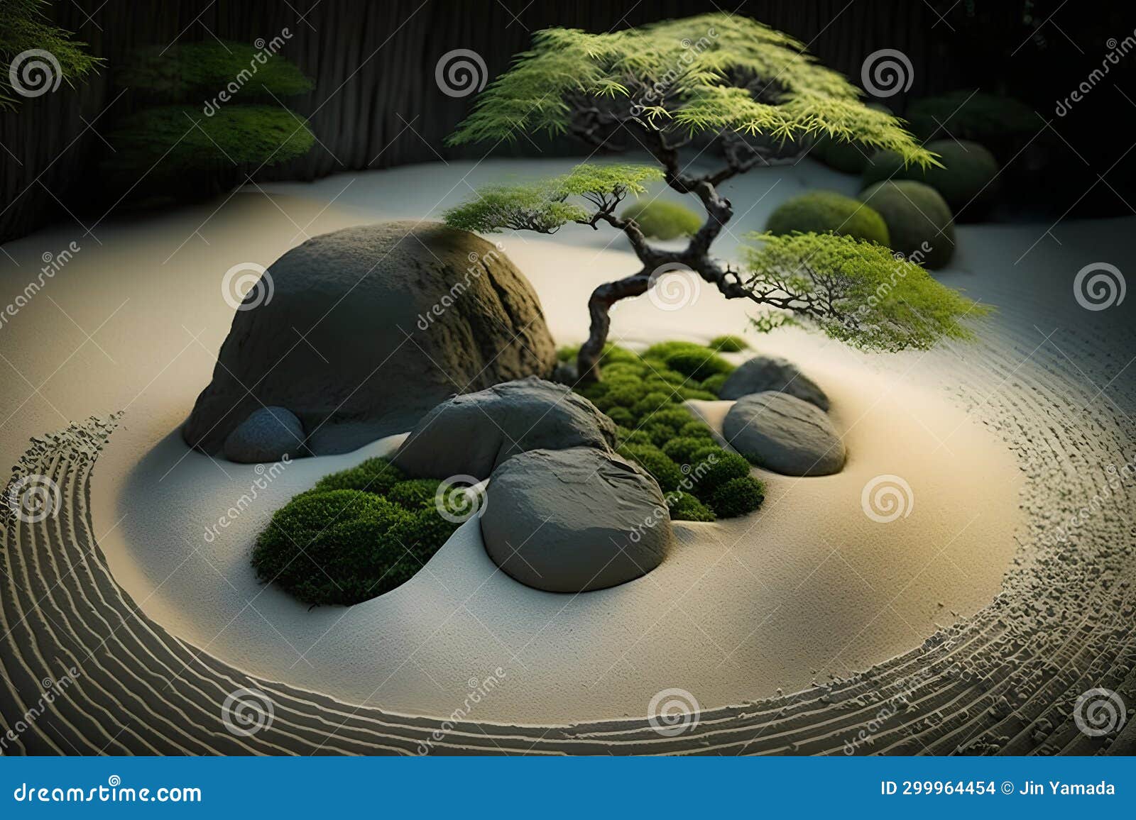 Bonsai Tree on the Sand in the Garden. 3d Render Stock Illustration ...