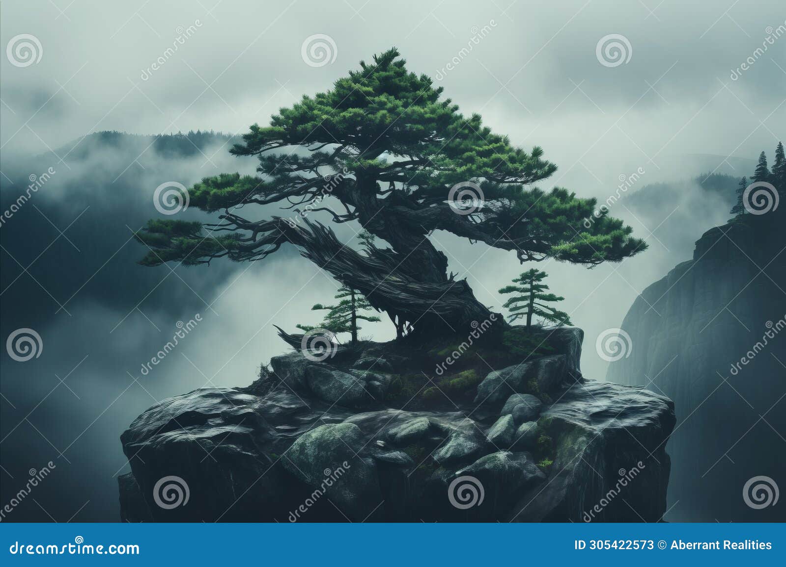 A Bonsai Tree is Sitting on Top of a Rock in the Middle of a Mountain ...