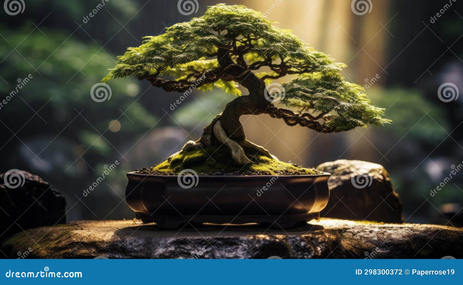 Bonsai tree under sun rays stock illustration. Illustration of fresh ...