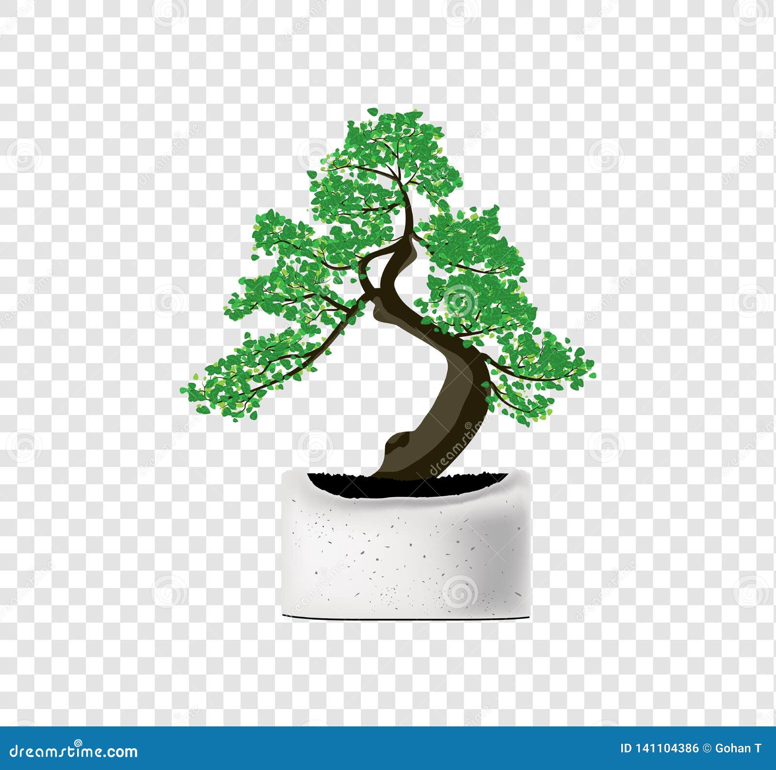 Bonsai Tree Vector on a Gray Cement Pot on Transparency Background Tiny ...