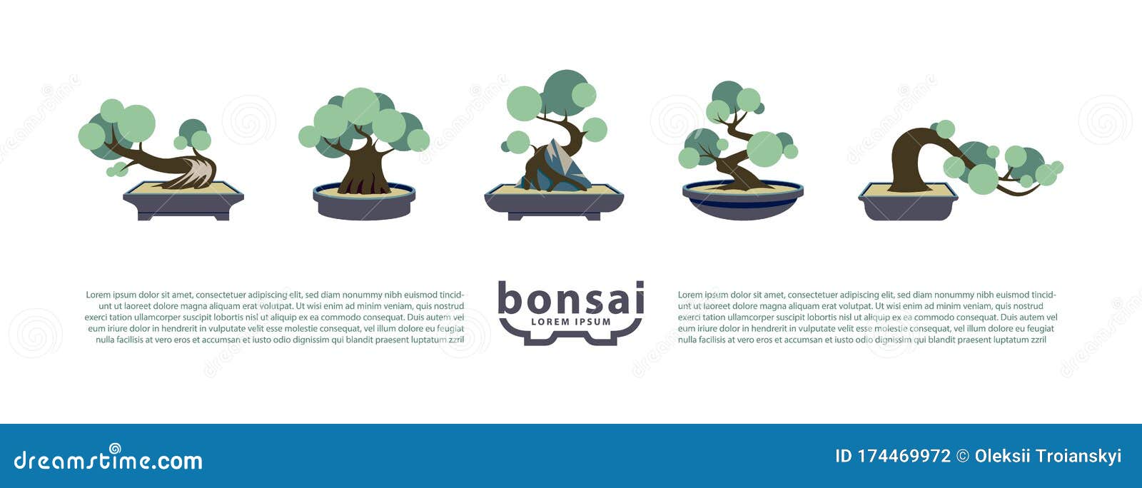 Bonsai Trees and Bonsai Pots Set. Vector Flat Icons with Bonsai Styles ...