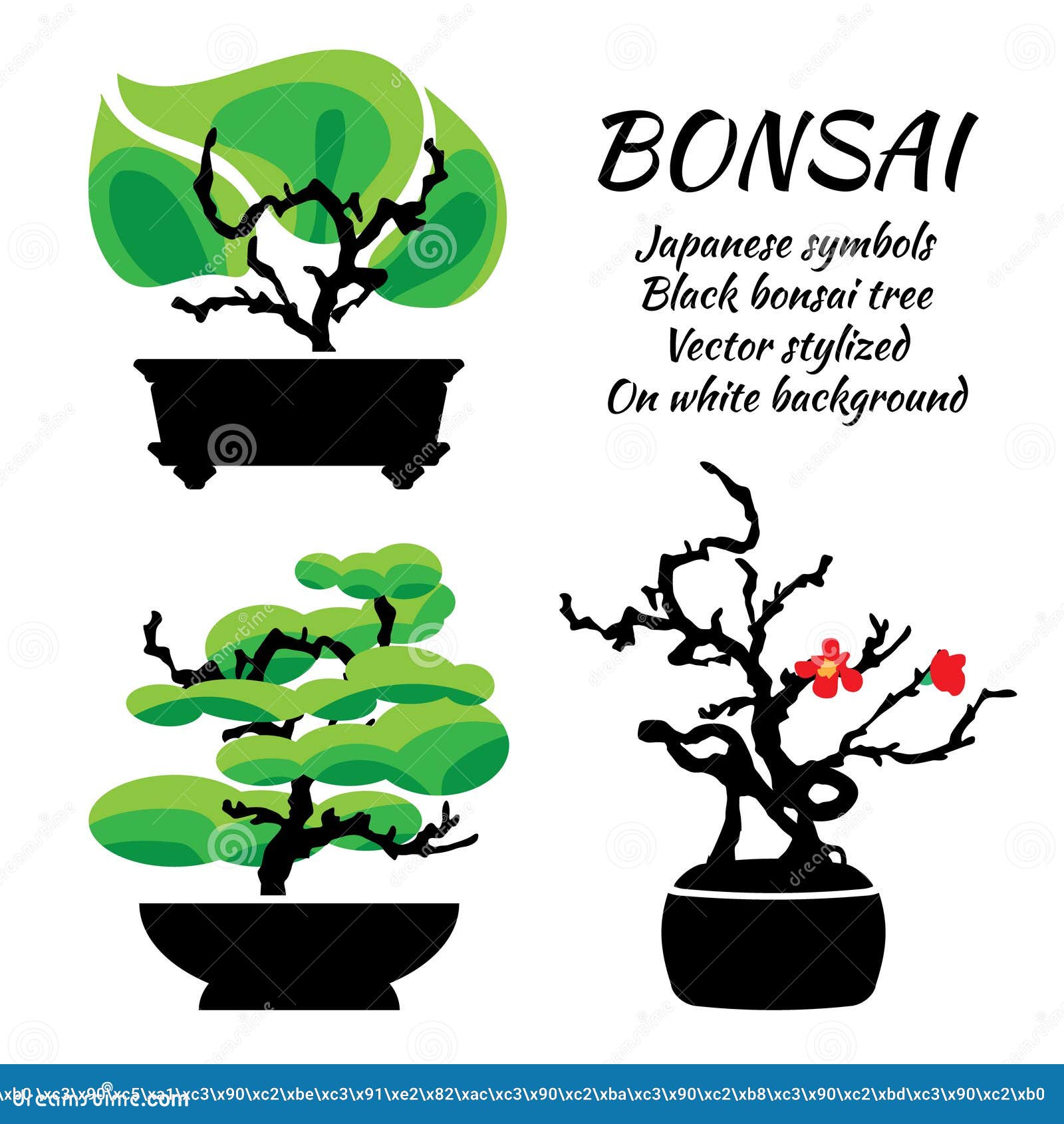 Bonsai, Vector Set on a White Background Stock Vector - Illustration of ...