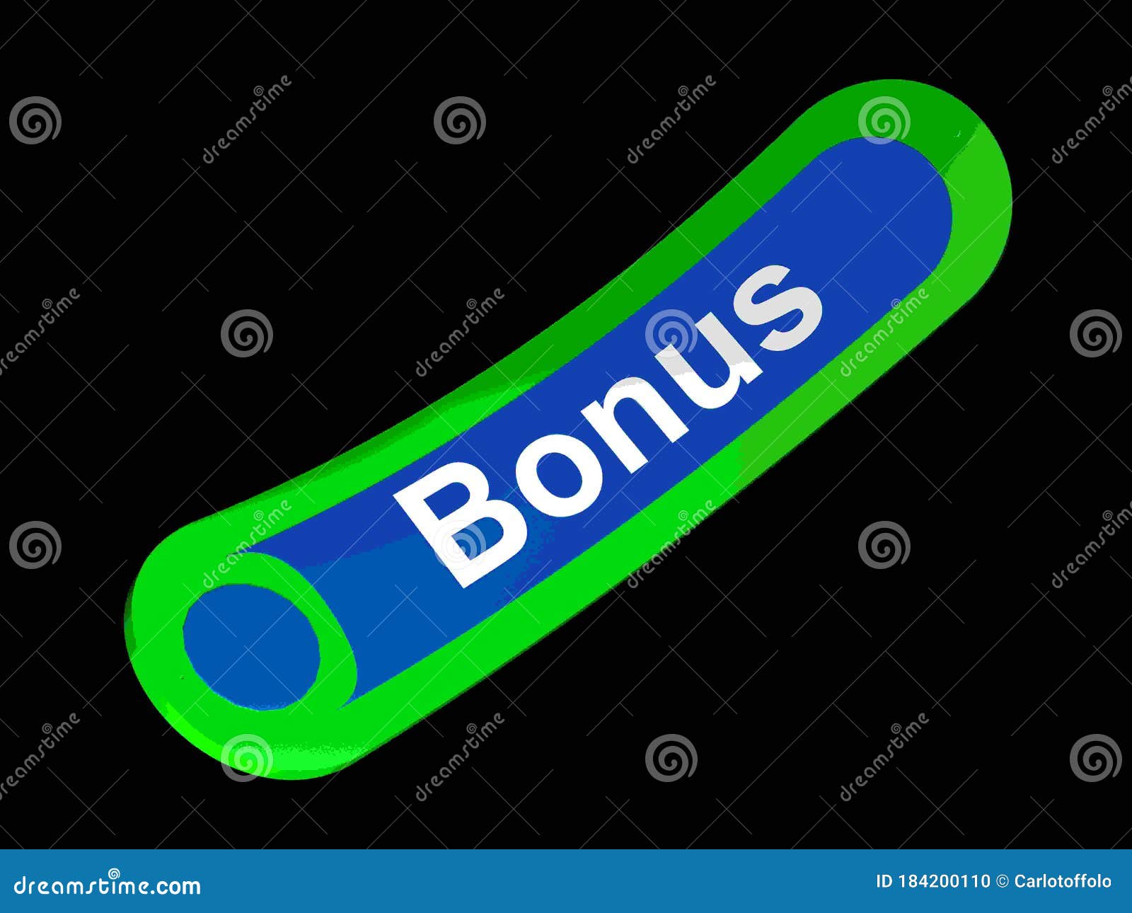 BONUS Green and Blue Bent Tag on Black Background - 3D Rendering ...