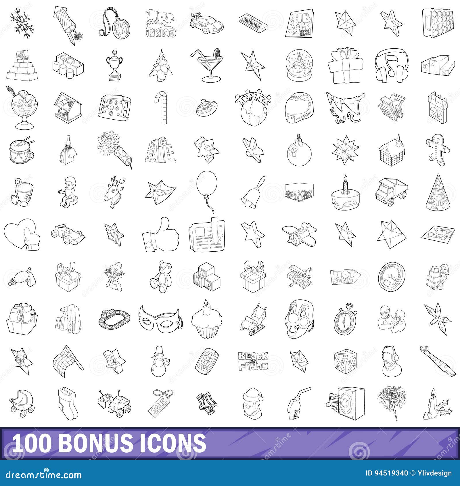 100 Bonus Icons Set, Outline Style Stock Vector - Illustration of ...