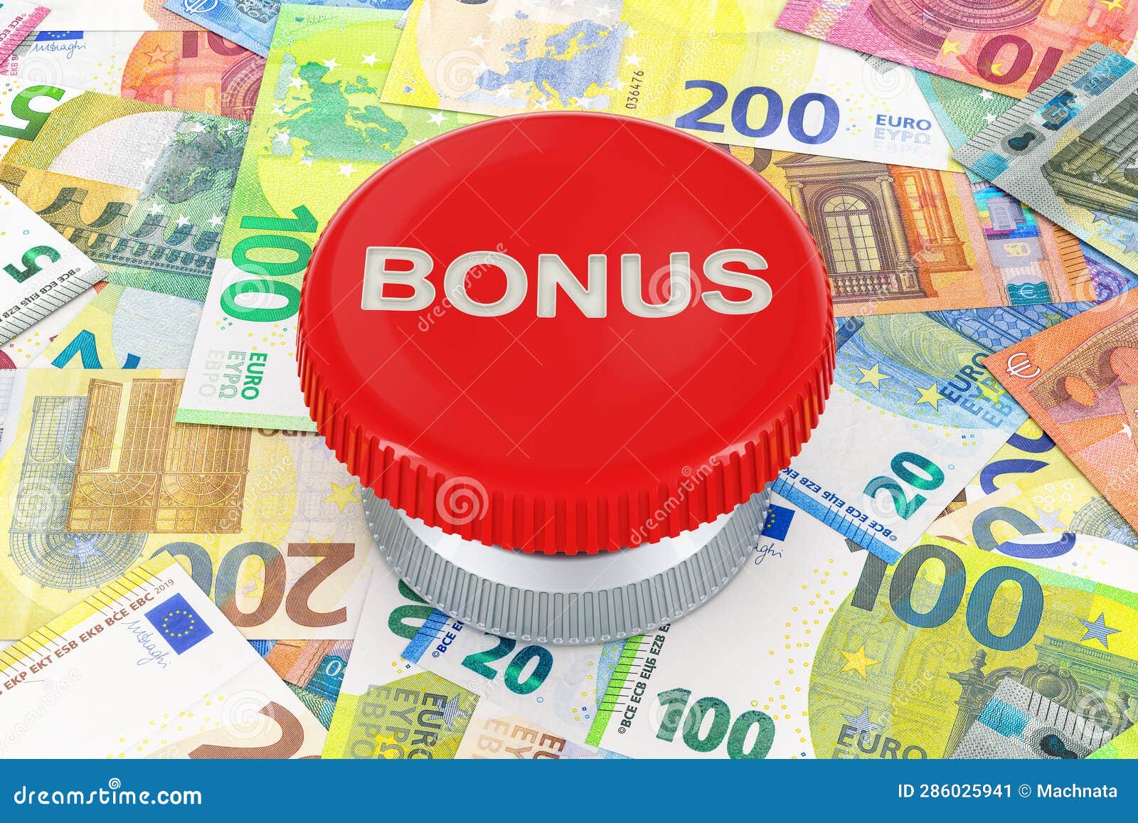 Bonus Red Button on the Euro Background, 3D Rendering Stock ...