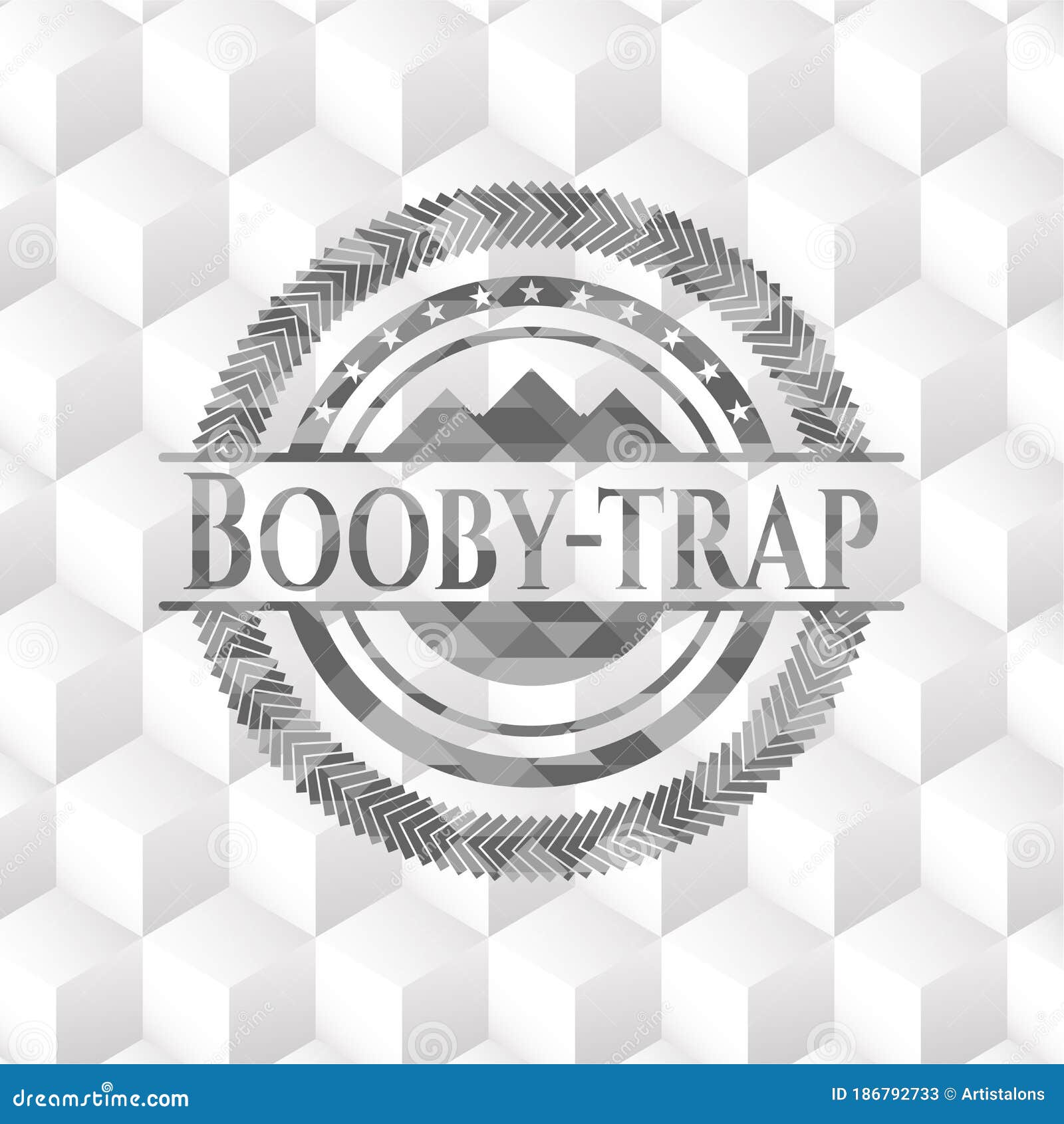 Booby-trap Retro Style Grey Emblem with Geometric Cube White Background ...