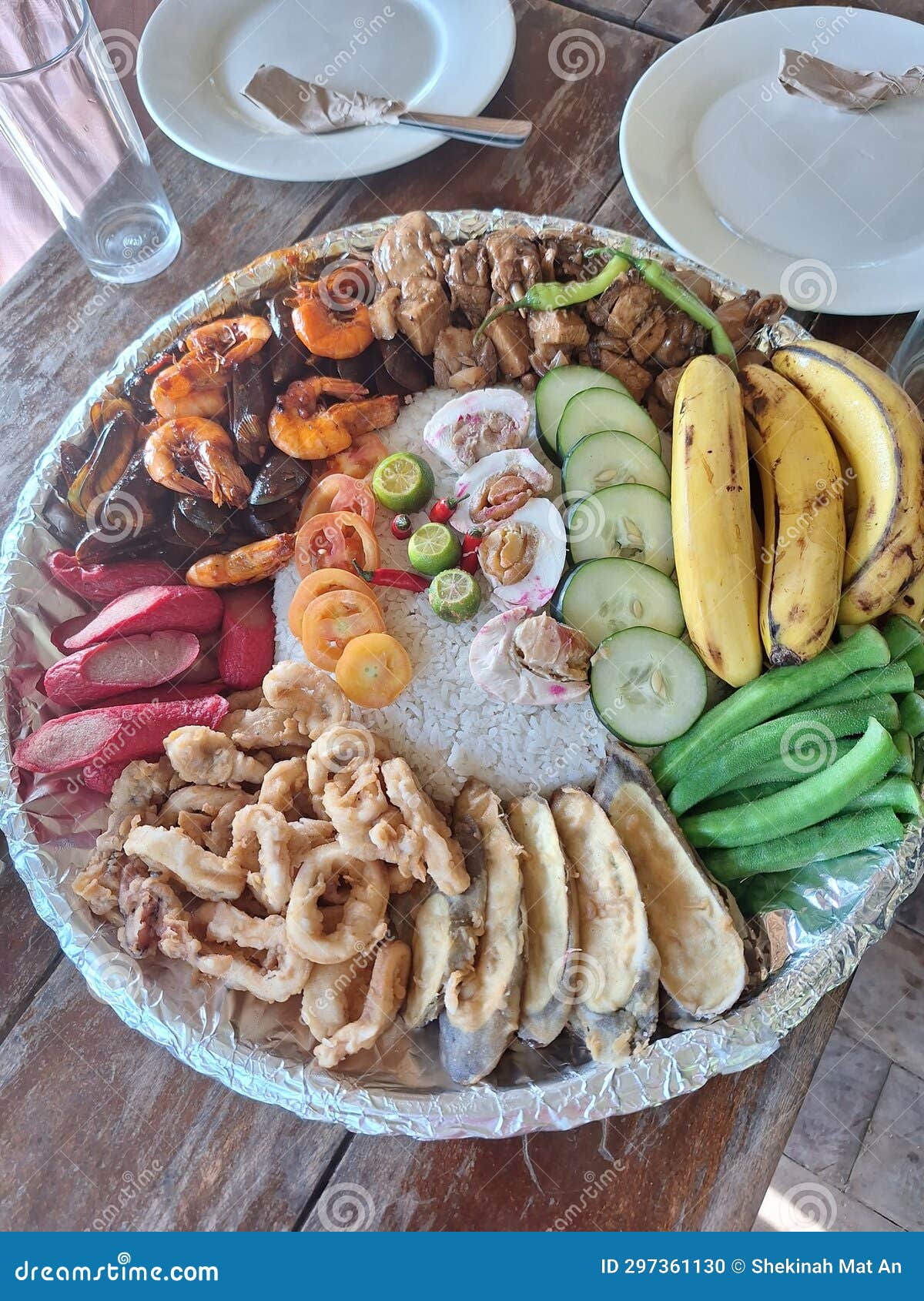 Boodle fight seafood stock photo. Image of banana, seafood - 297361130