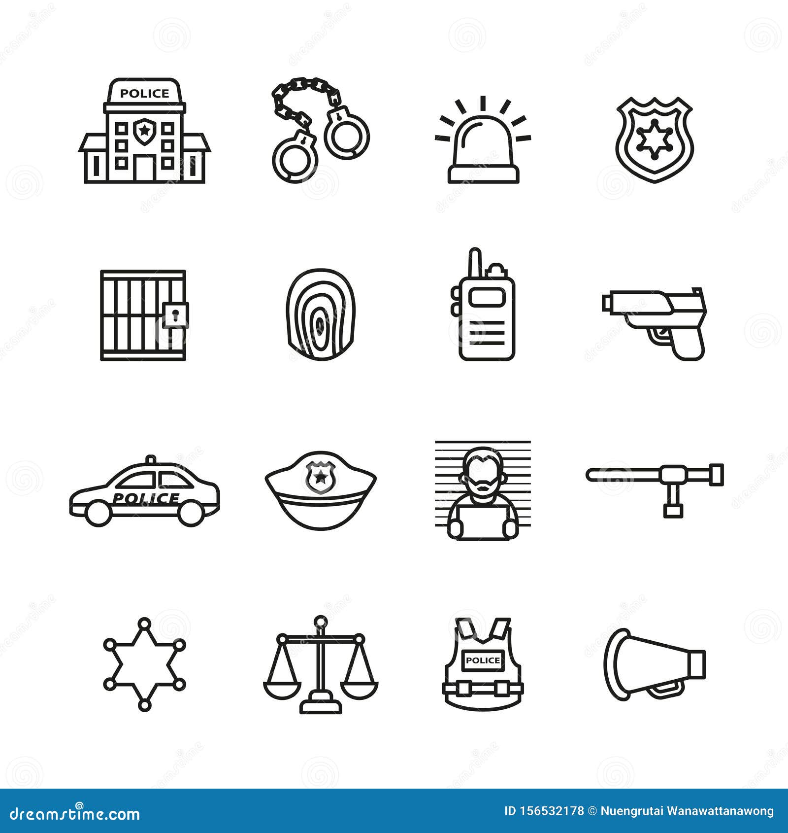 Police and Law Enforcement Icons Set. Thin Line Style Stock Vector ...