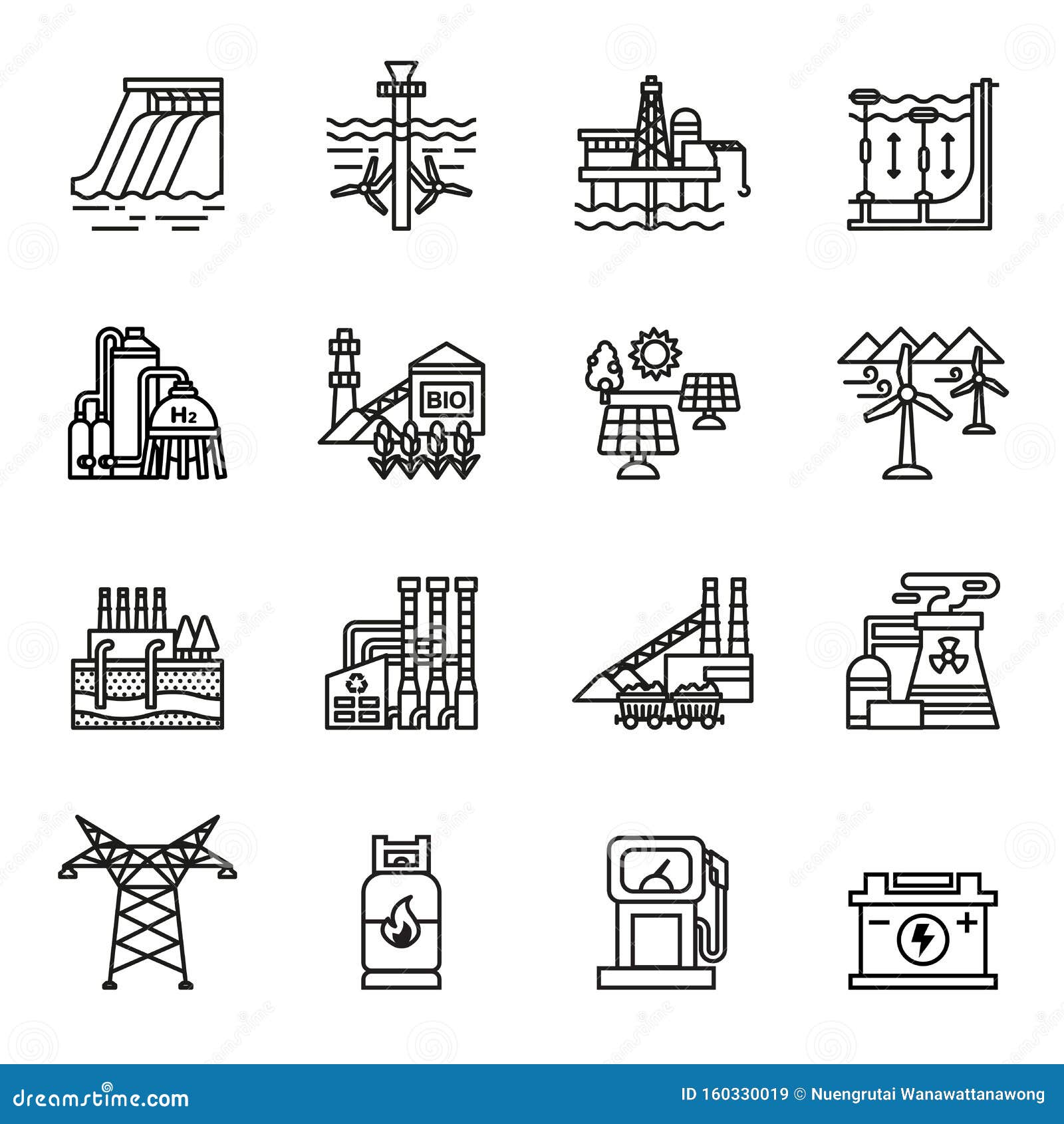 Energy Industry Icons Set. Different Kinds Enterprise, Linear Symbols ...