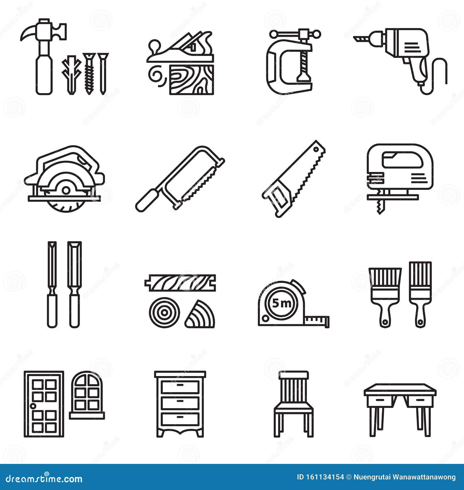 Carpenter Elements or Woodworker Icon Set. Thin Line Style Stock ...