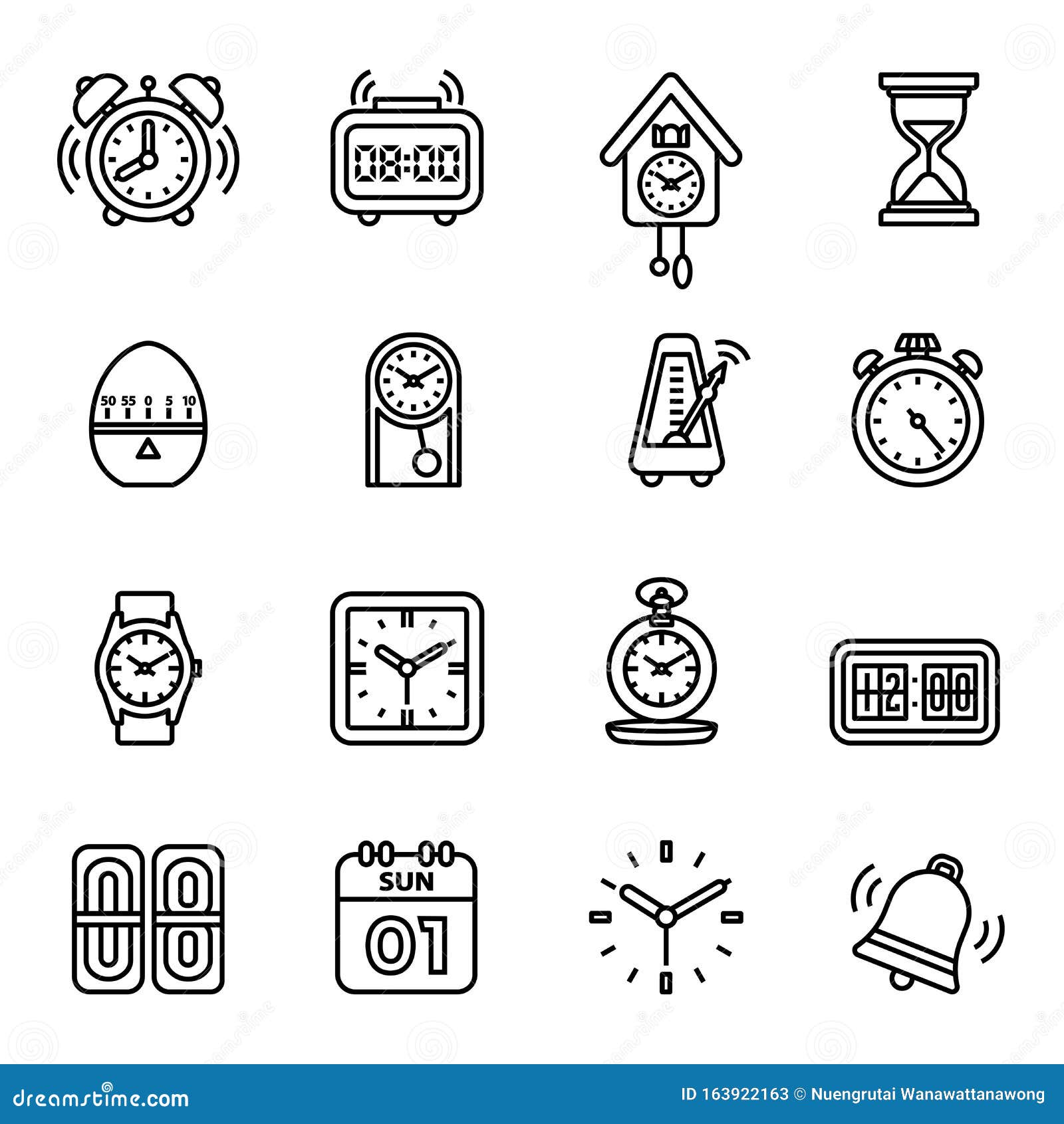 Time and Clock Icons Set. Thin Line Style Stock Vector Stock Vector ...