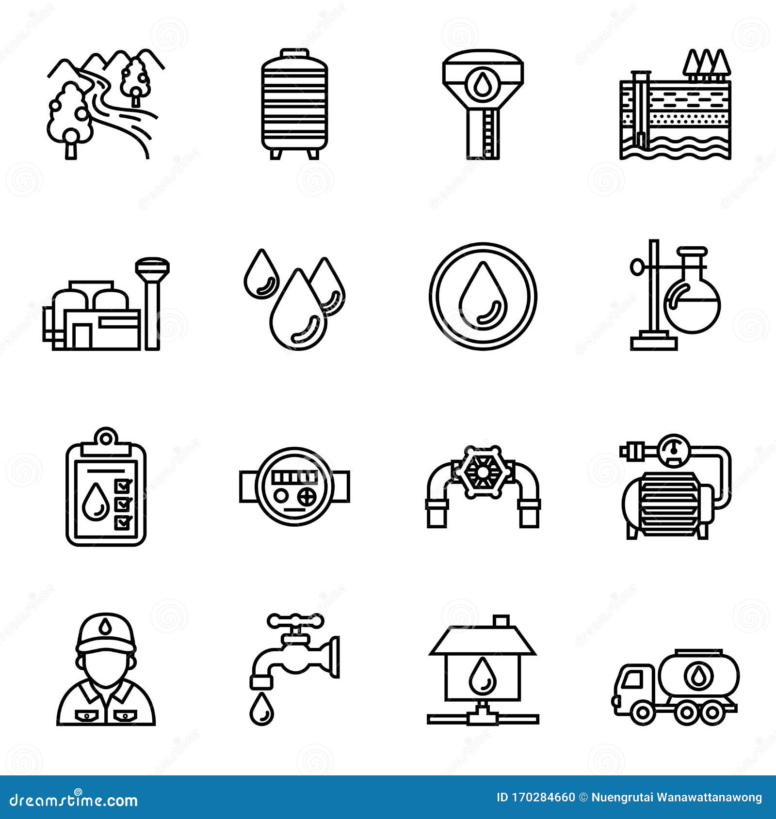 Water Supply Icons Set. Thin Line Style Stock Vector. Stock Vector ...