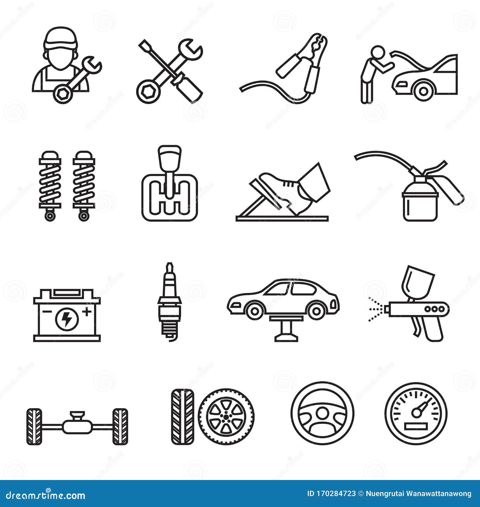 Car Auto Service Icons Set of Mechanic Maintenance Engine Repair and ...