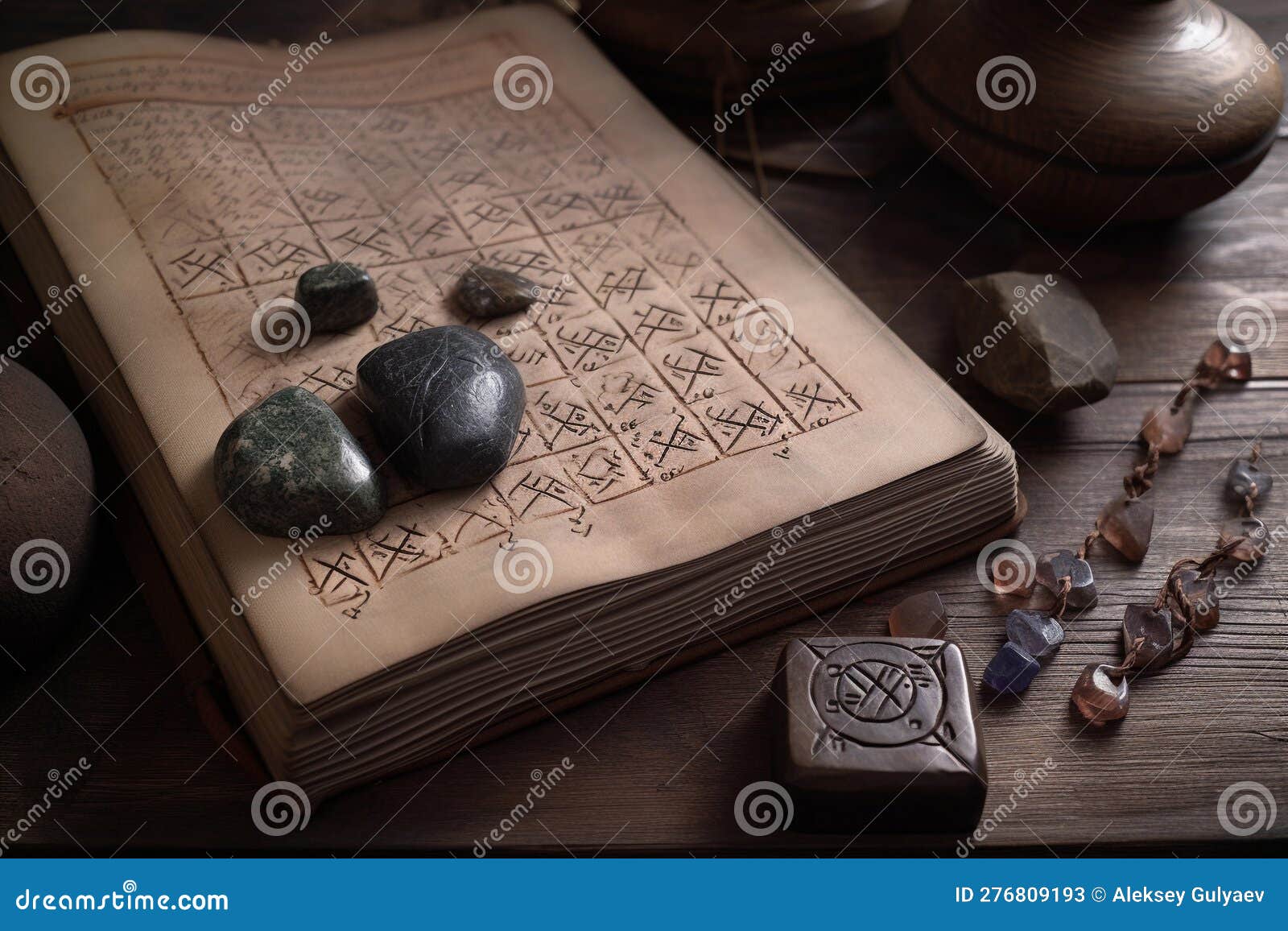 A Book with Ancient Runes and Comnemes Runes. the Concept of Mysticism ...