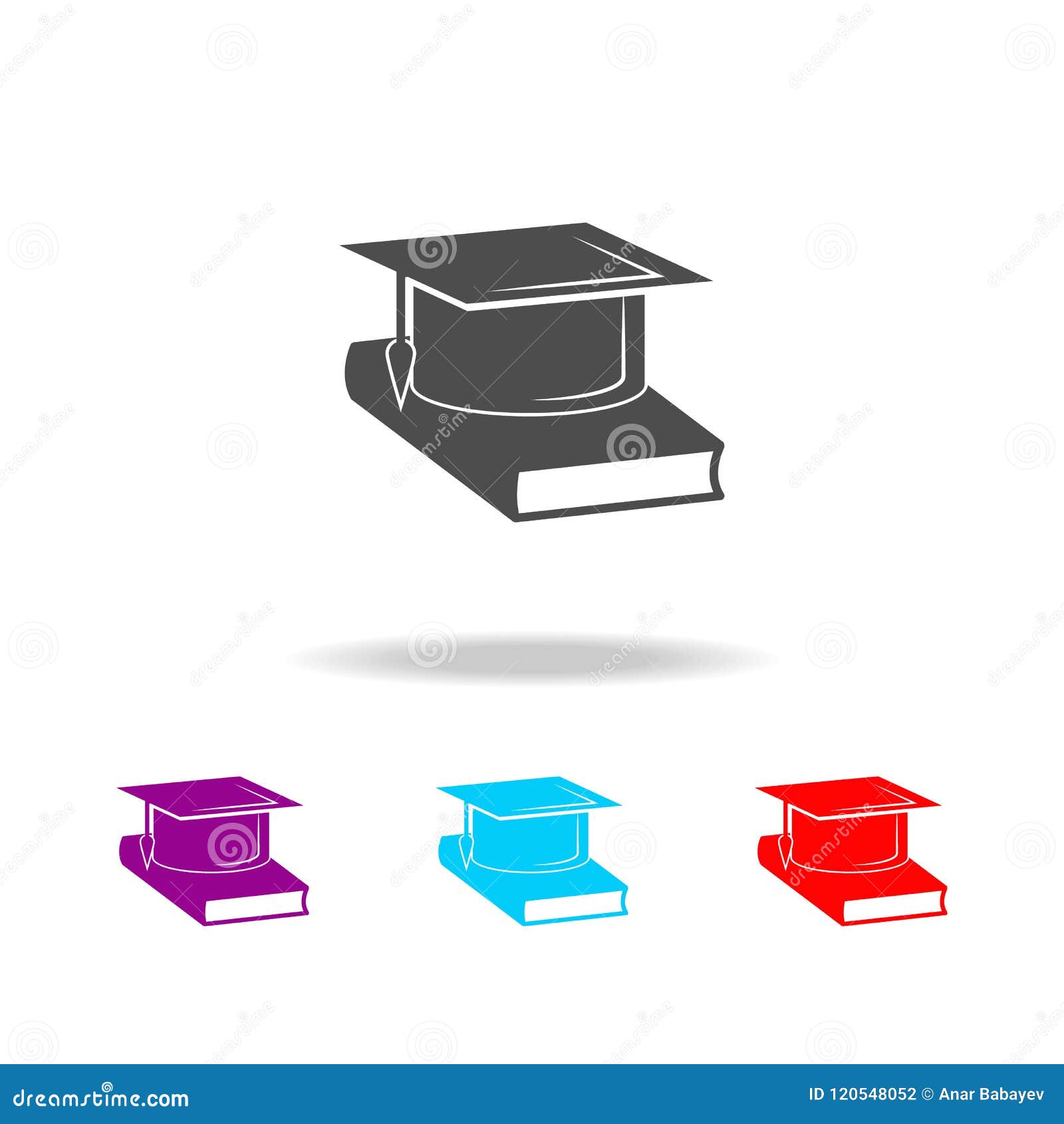 Book And Bachelor Hat Icon With Long Shadow. Vector Graduation Icon ...